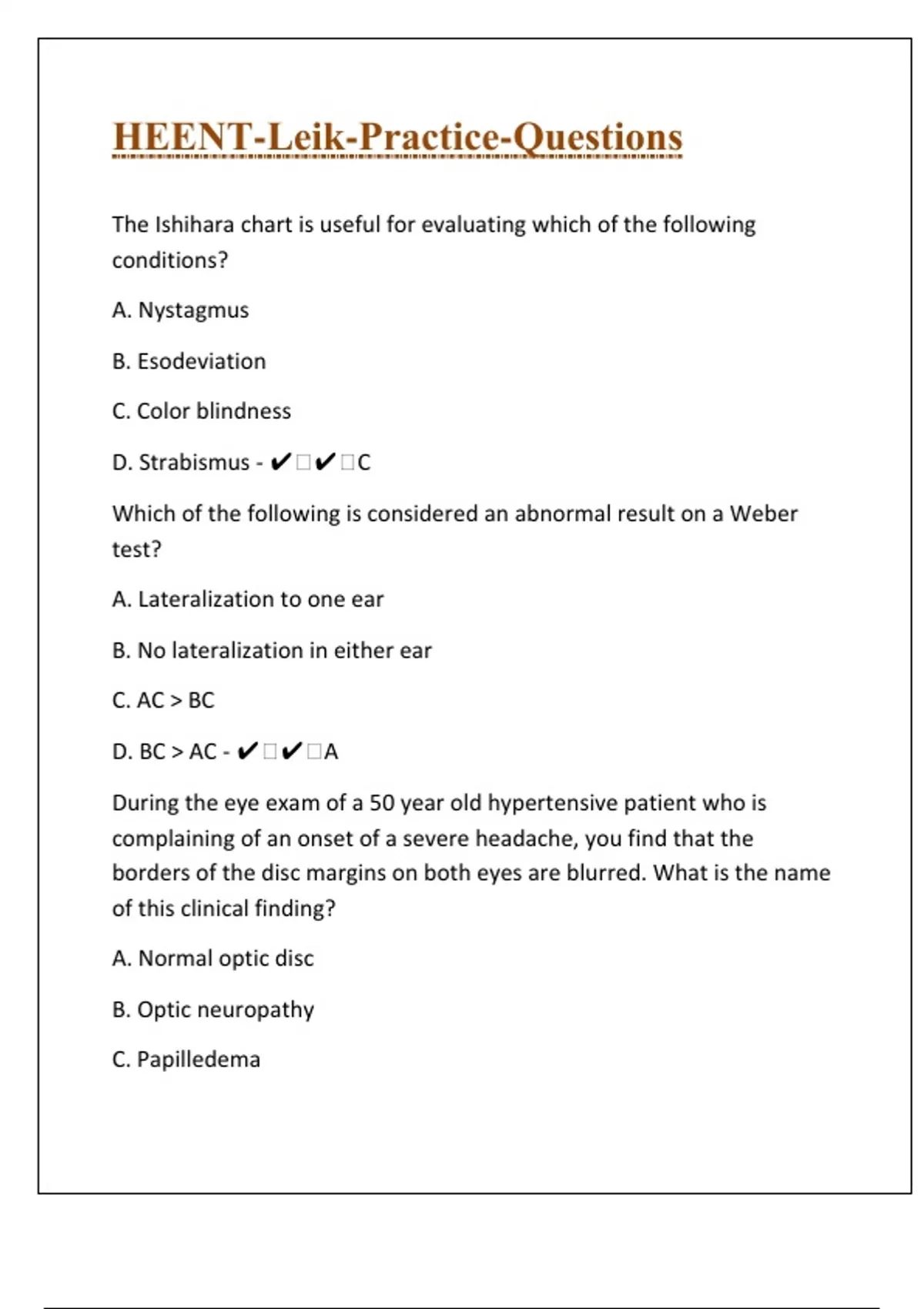HEENT-Leik-Practice-Questions With Correct Answers |2025/2026 - HEENT ...