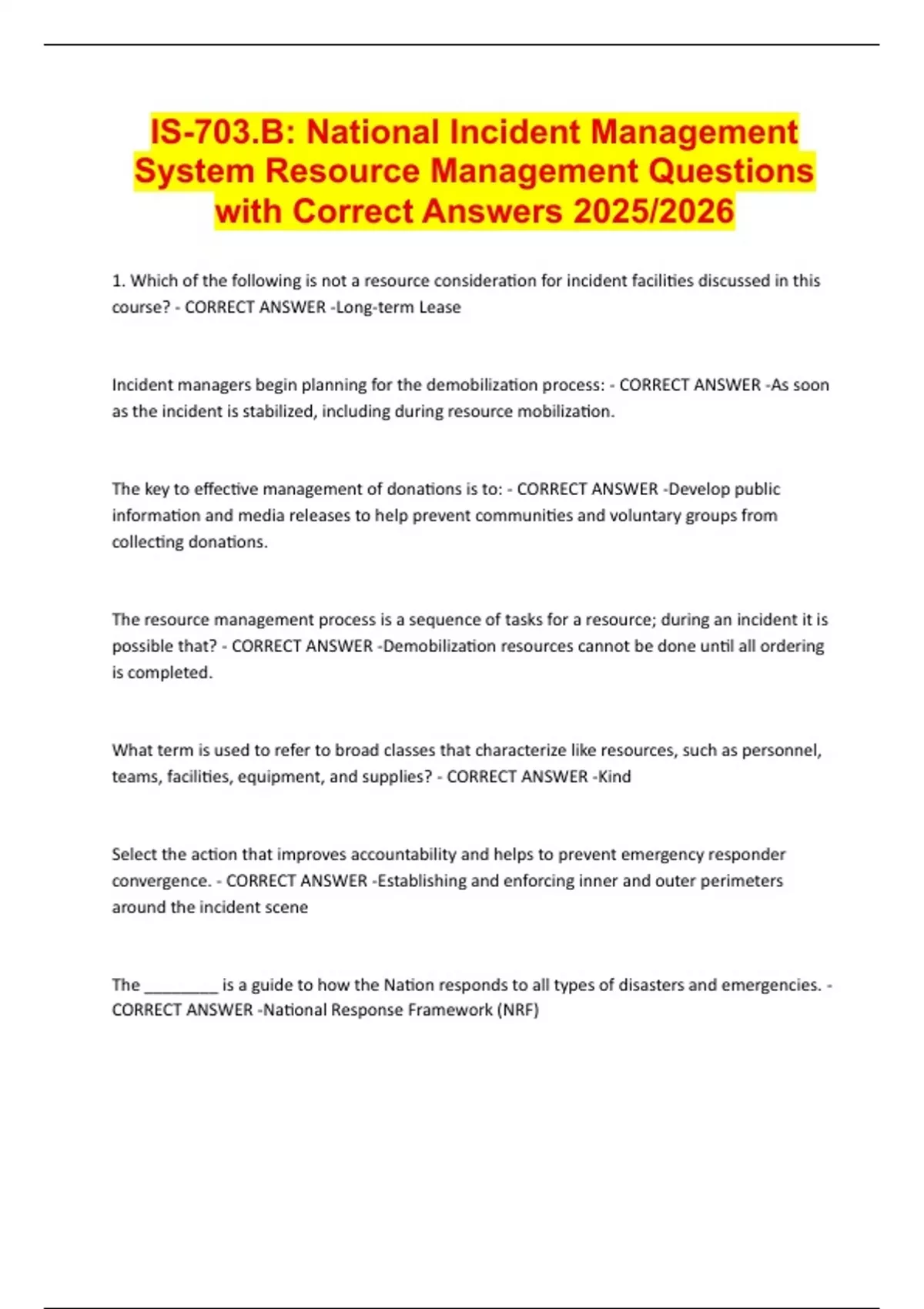 IS-703.B: National Incident Management System Resource Management ...