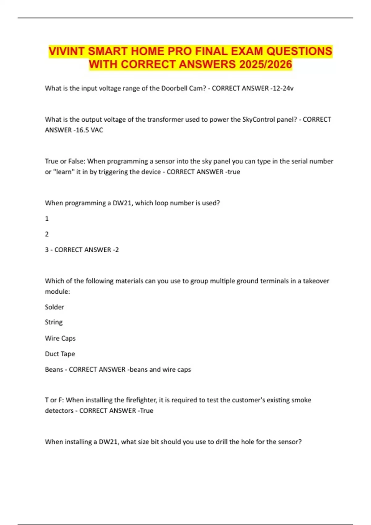 VIVINT SMART HOME PRO FINAL EXAM QUESTIONS WITH CORRECT ANSWERS 2025/ ...