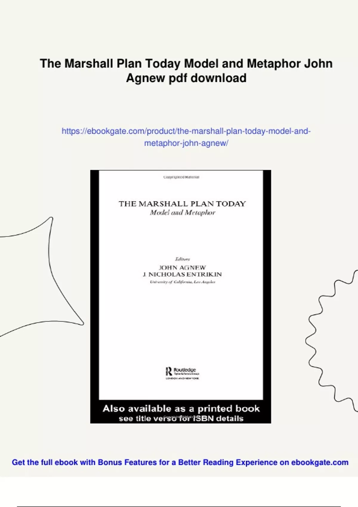 Summary The Marshall Plan Today Model and Metaphor John Agnew - Instant ...