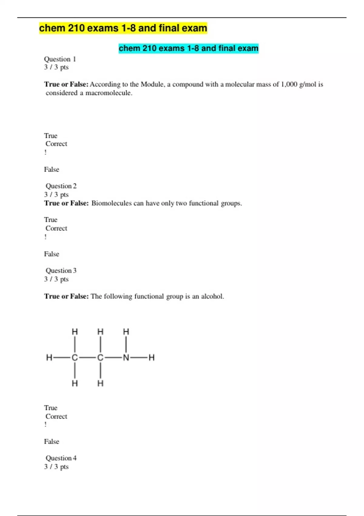 CHEM 210 Biochemistry Module 1 to 8 Exams' & Final Exam (2025 / 2026 ...