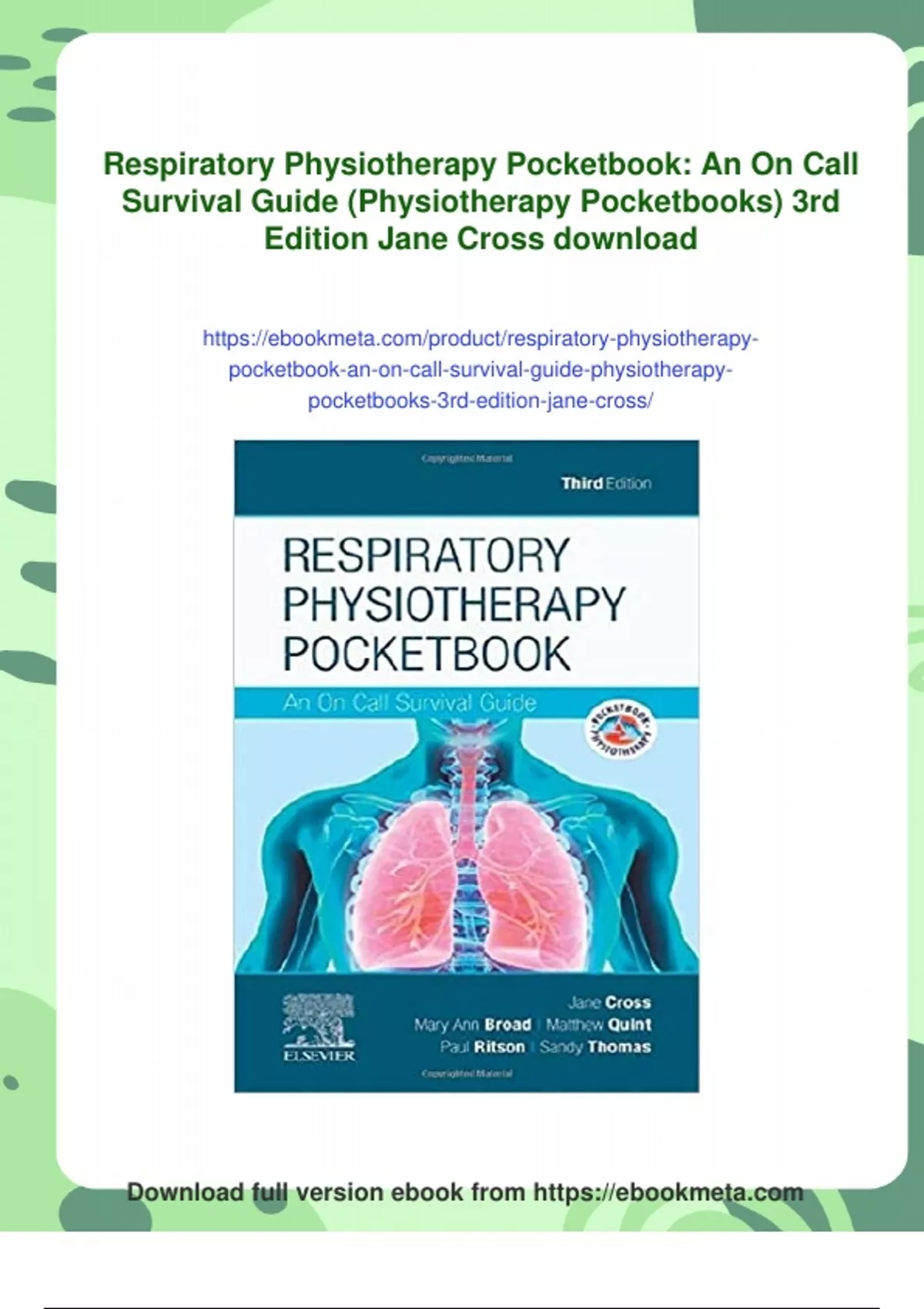 Summary Respiratory Physiotherapy Pocketbook: An On Call Survival Guide ...