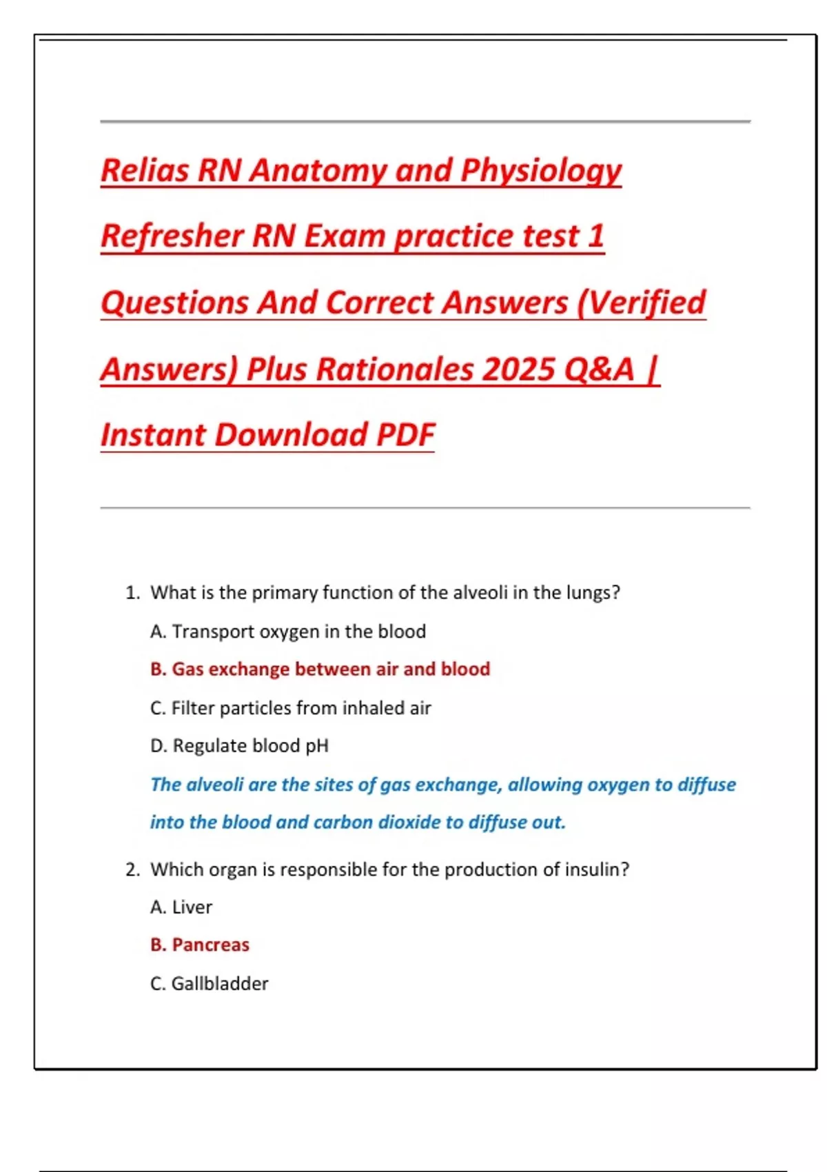 Relias RN Anatomy and Physiology Refresher RN Exam practice test 1 ...