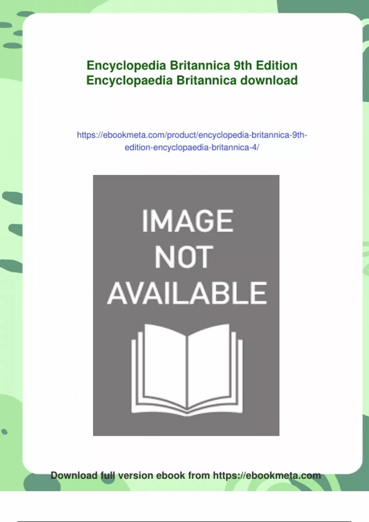 Summary Encyclopedia Britannica 9th Edition Encyclopaedia Britannica ...
