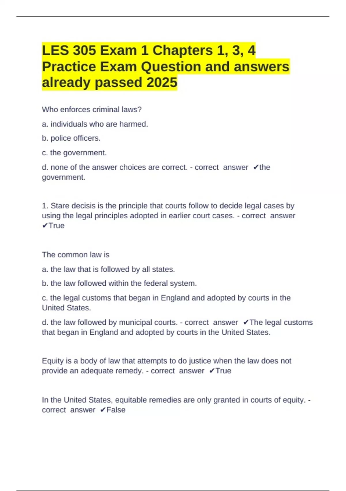 LES 305 Chapters 1, 3, 4 Practice Arizona State University - LES 305 ...