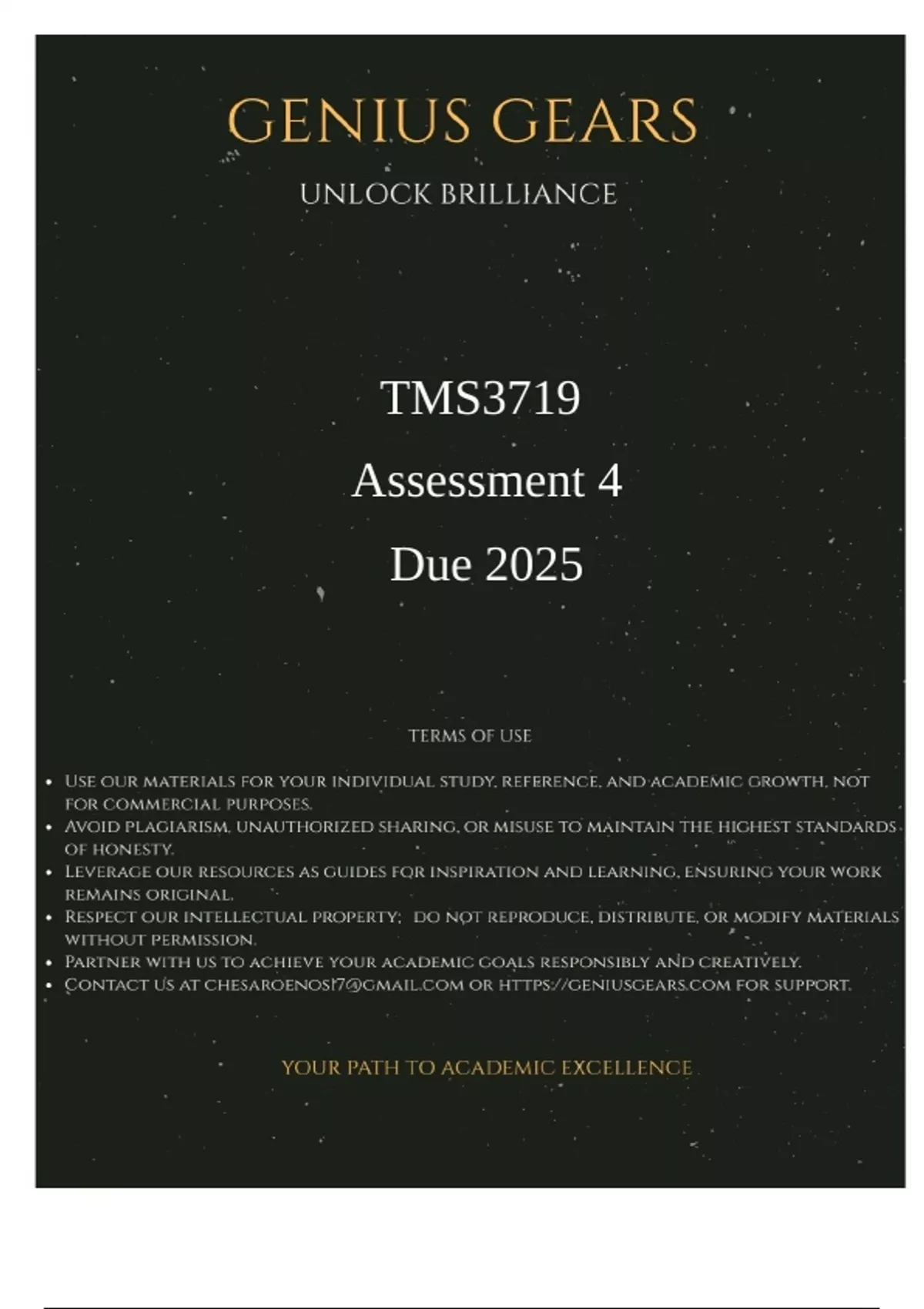 TMS3719 Assessment 4 2025 (Exceptional Response) Due 2025 - Teaching ...