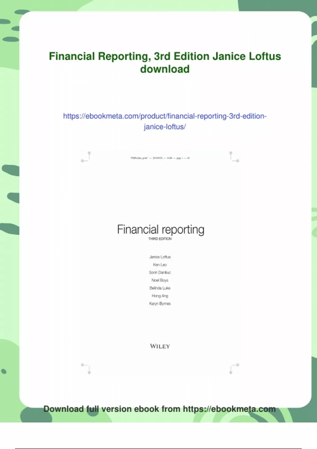 Summary Financial Reporting, 3rd Edition Janice Loftus - Instant ...