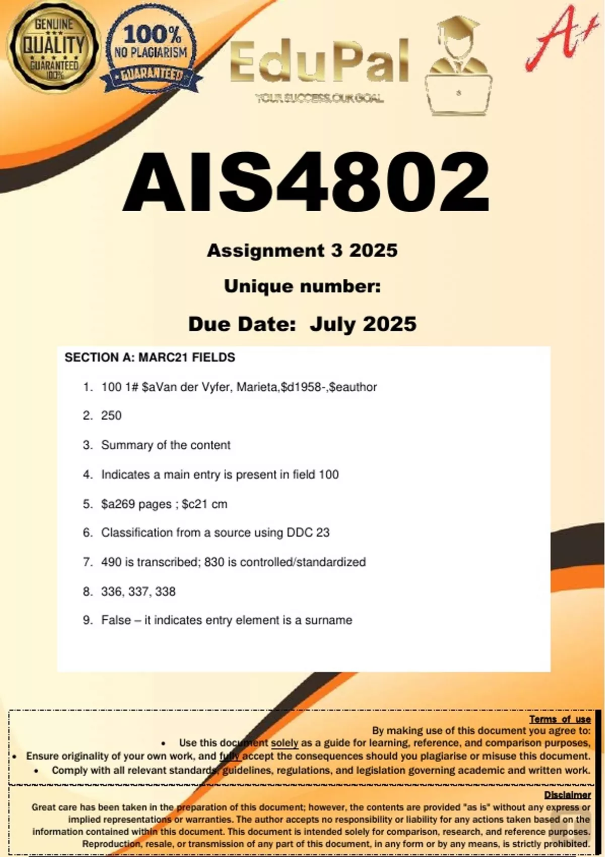 AIS4802 Assignment 3 (COMPLETE ANSWERS) 2025 - ICT Applications in Library and Information ...