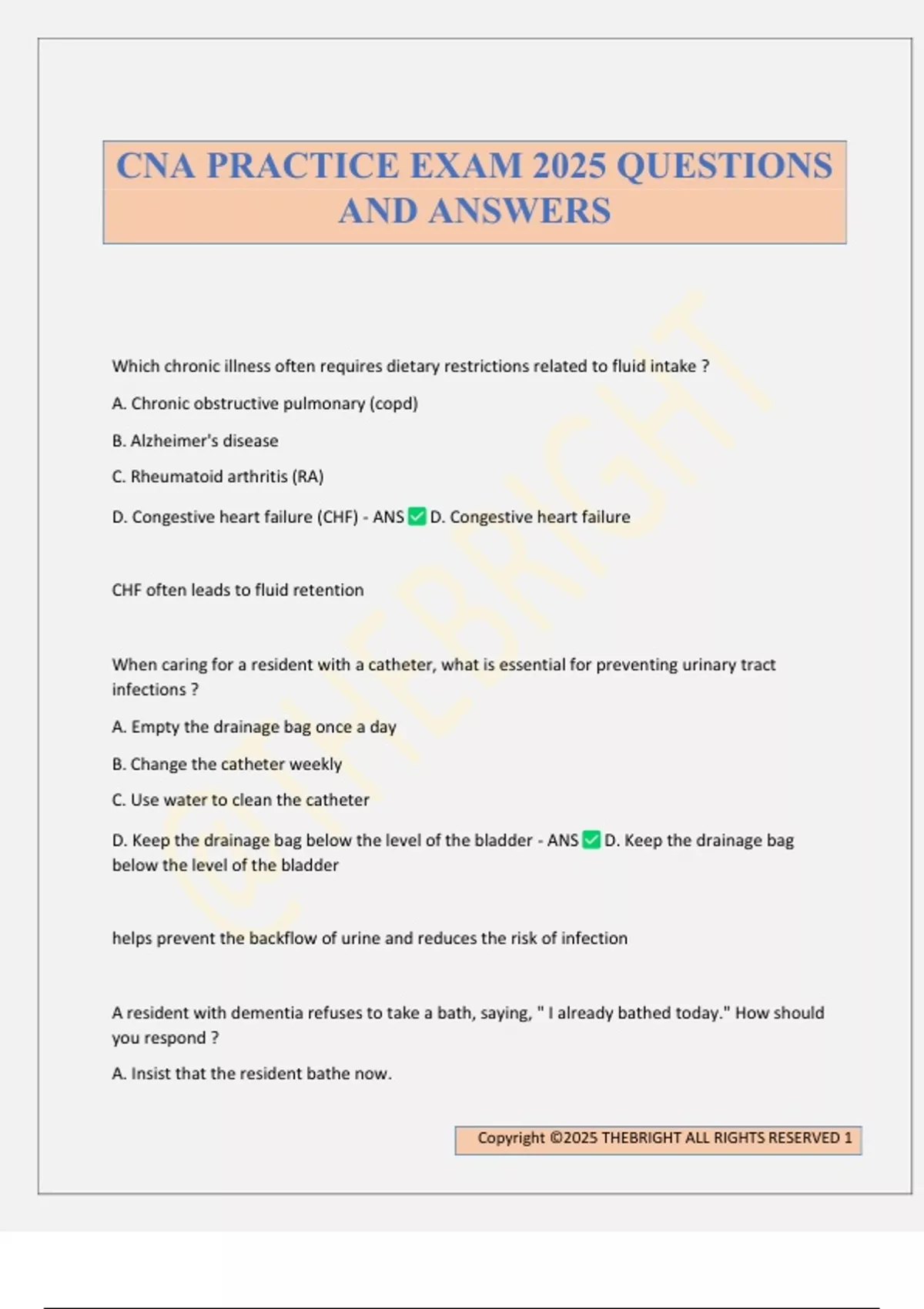 CNA PRACTICE EXAM 2025 QUESTIONS AND ANSWERS - CNA - Stuvia US