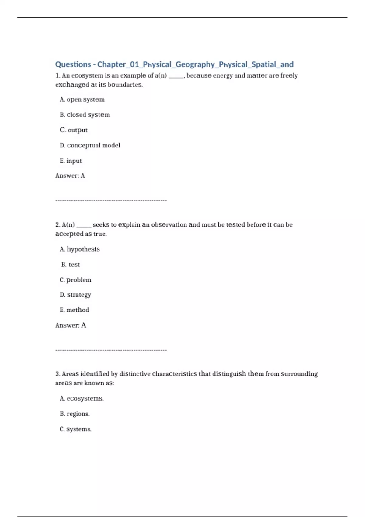 test bank, practice questions: Physical Geography ,Petersen, - (2025 ...