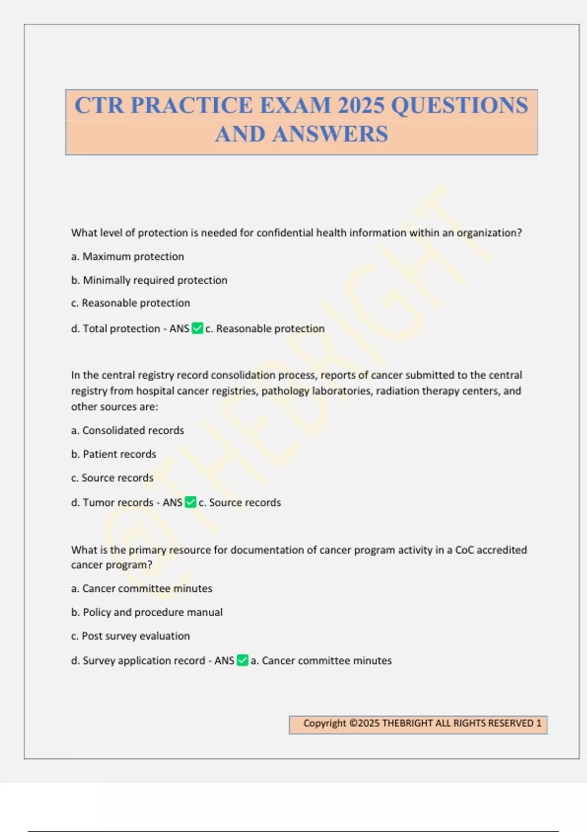 CTR PRACTICE EXAM 2025 QUESTIONS AND ANSWERS - CTR - Stuvia US