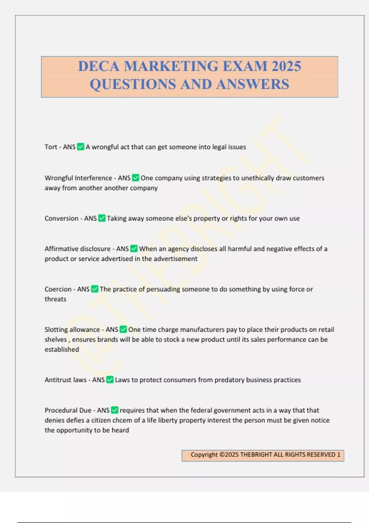 DECA MARKETING EXAM 2025 QUESTIONS AND ANSWERS - DECA - Stuvia US