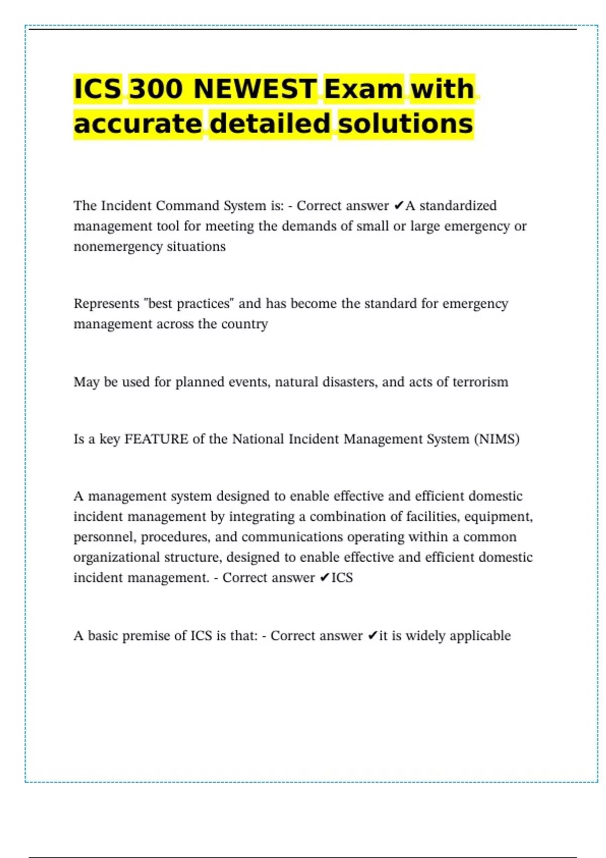 ICS 300 Newest Exam with accurate detailed solutions - ICS - 300 / ICS 300 - Stuvia US