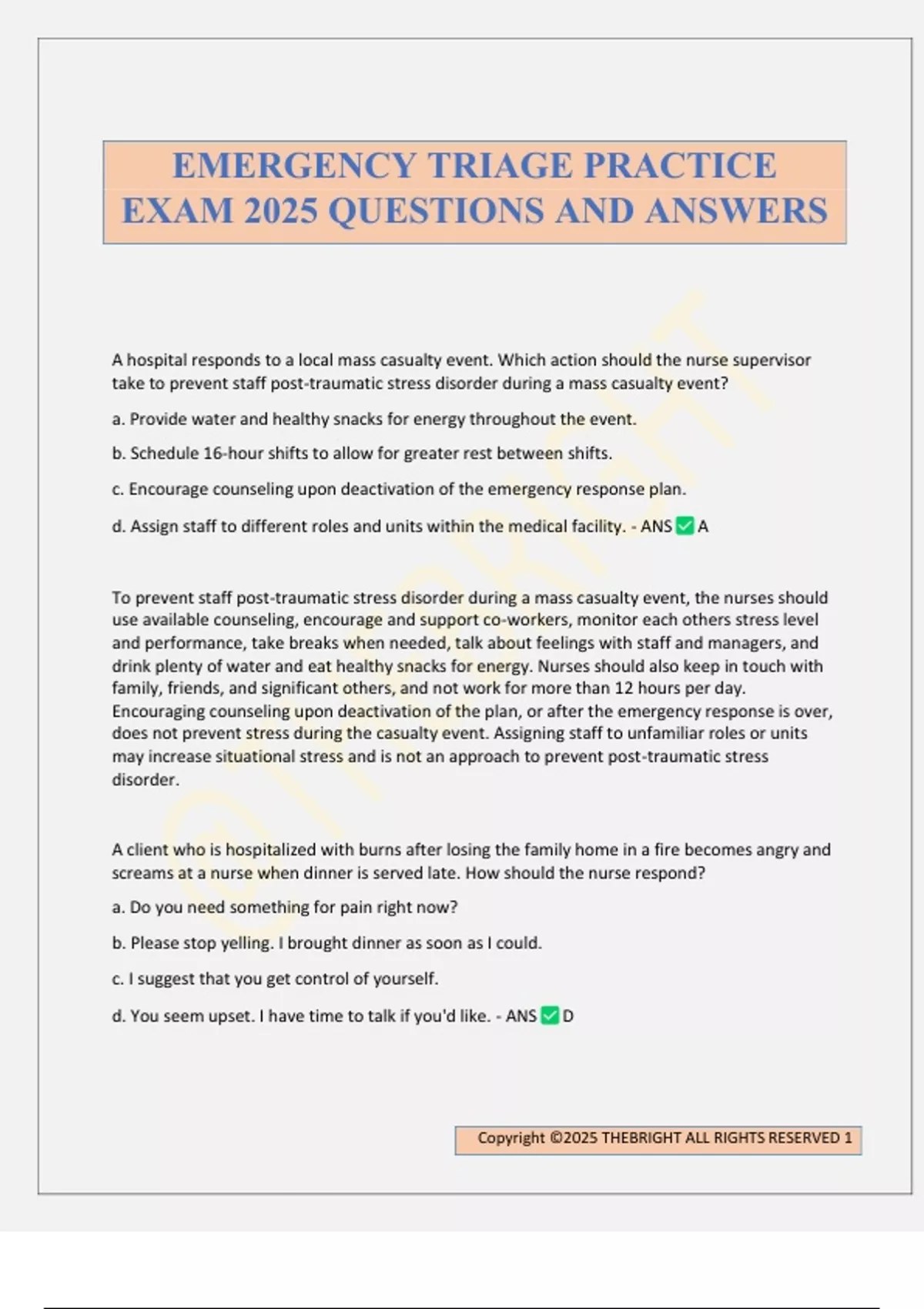 EMERGENCY TRIAGE PRACTICE EXAM 2025 QUESTIONS AND ANSWERS - EMERGENCY ...
