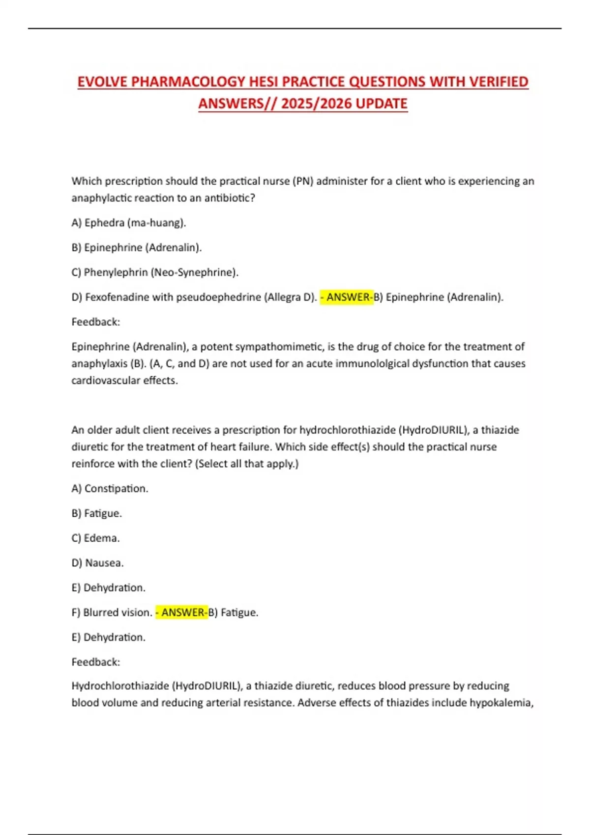EVOLVE PHARMACOLOGY HESI PRACTICE QUESTIONS WITH VERIFIED ANSWERS ...