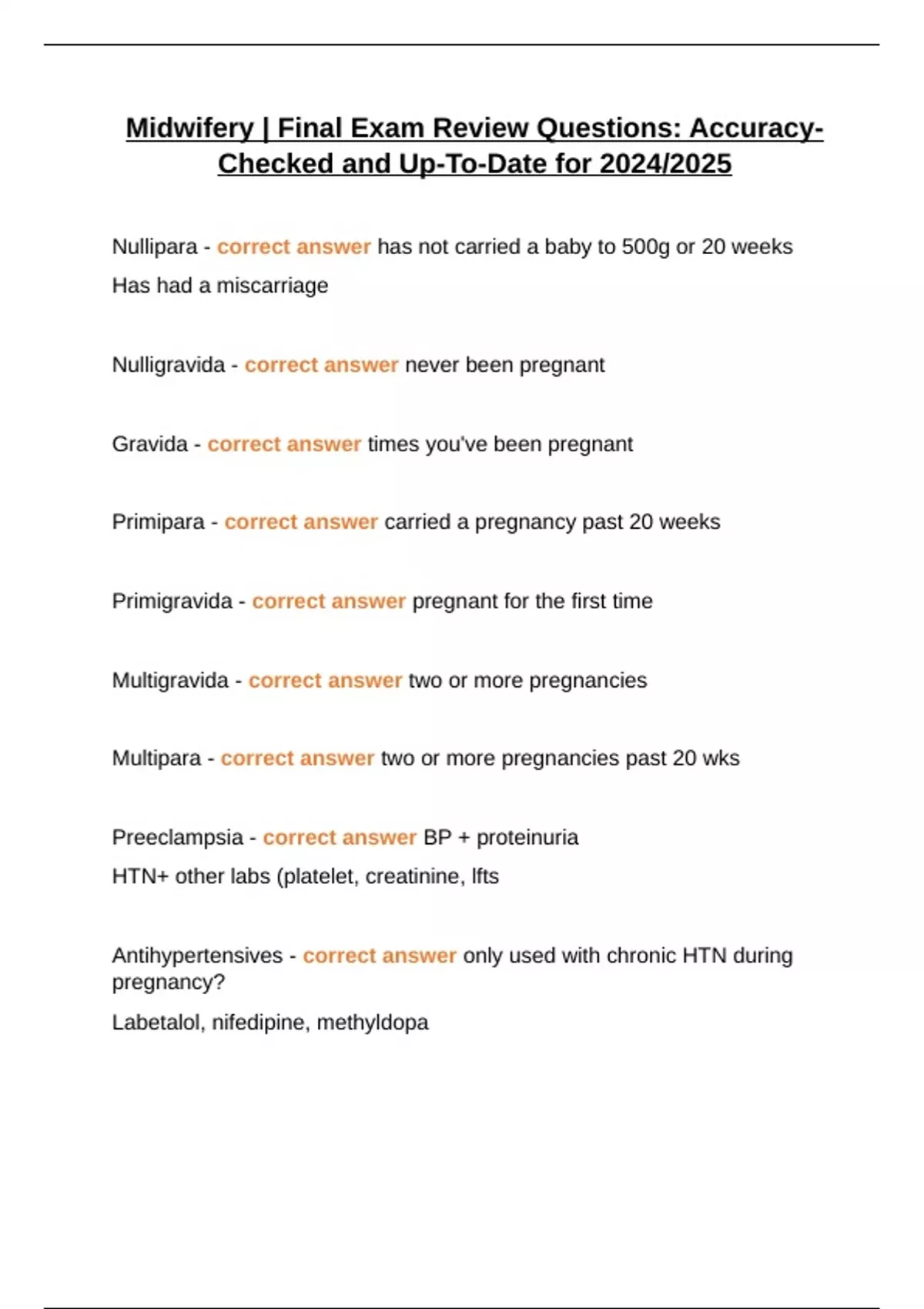 Midwifery | Final Exam Review Questions: Accuracy-Checked and Up-To ...