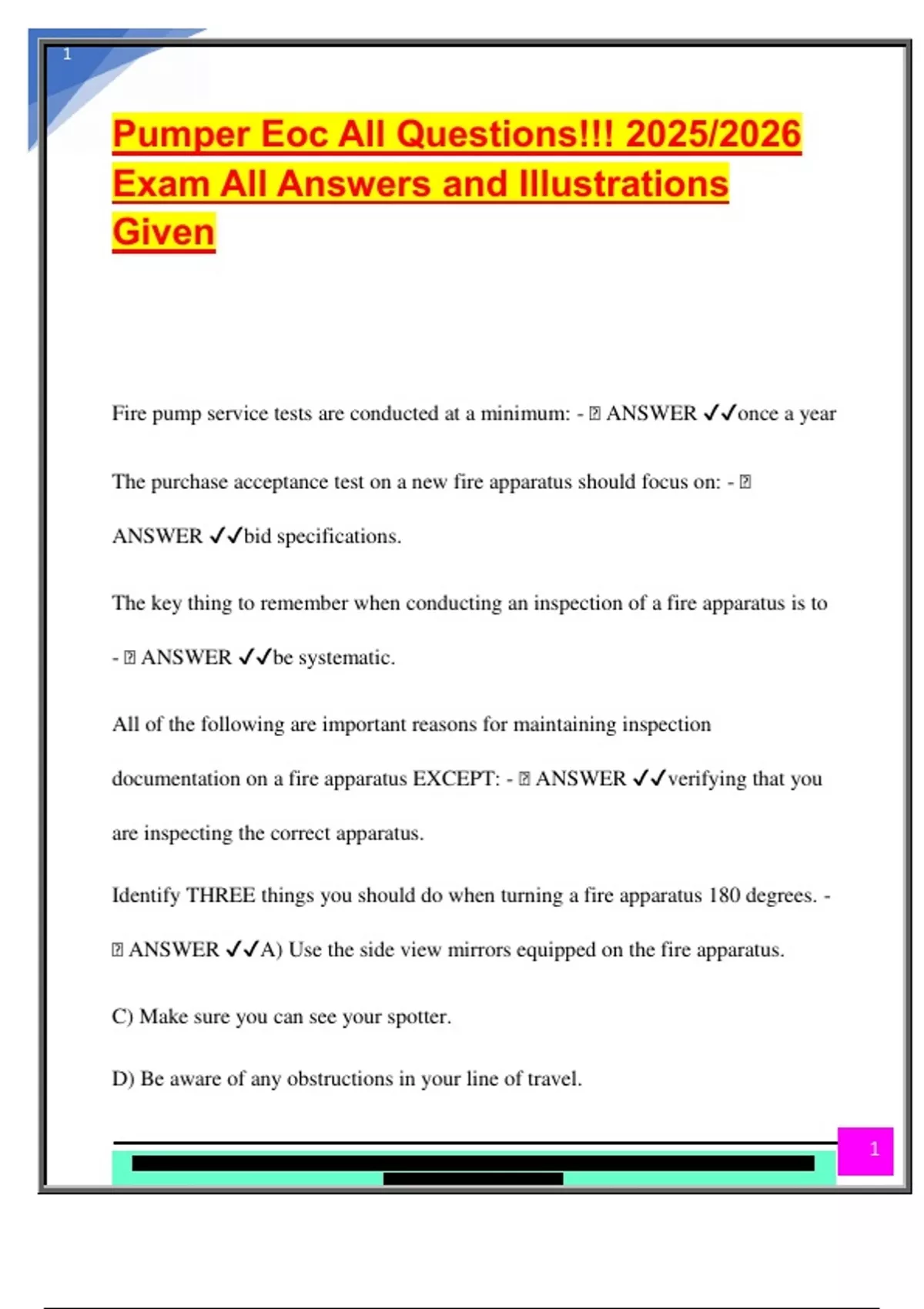 Pumper Eoc All Questions!!! 2025/2026 Exam All Answers and ...