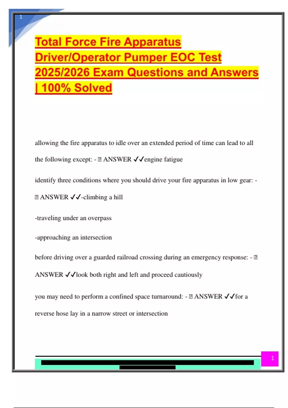 Total Force Fire Apparatus Driver/Operator Pumper EOC Test 2025/2026 ...
