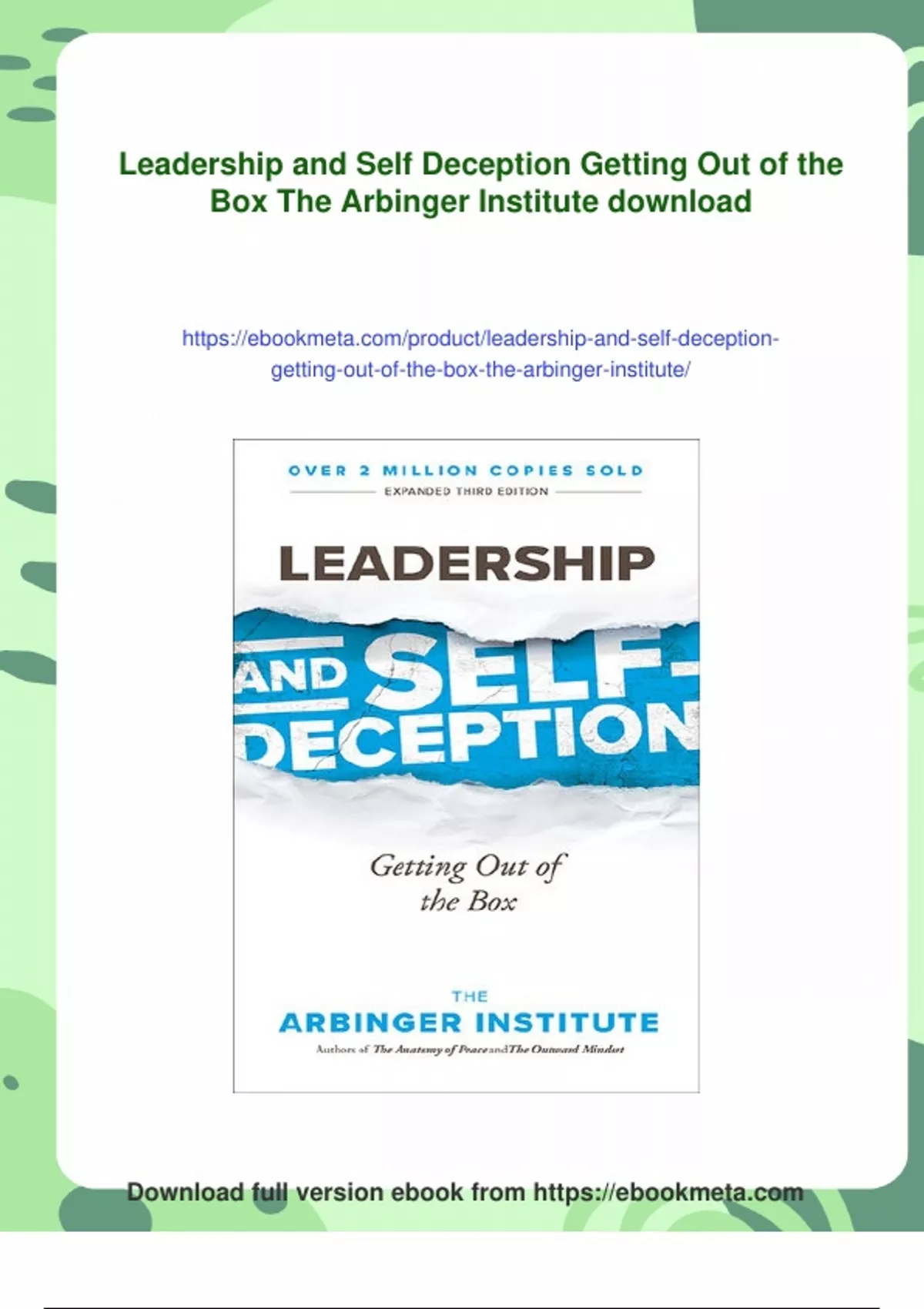 Summary Leadership and Self Deception Getting Out of the Box The ...