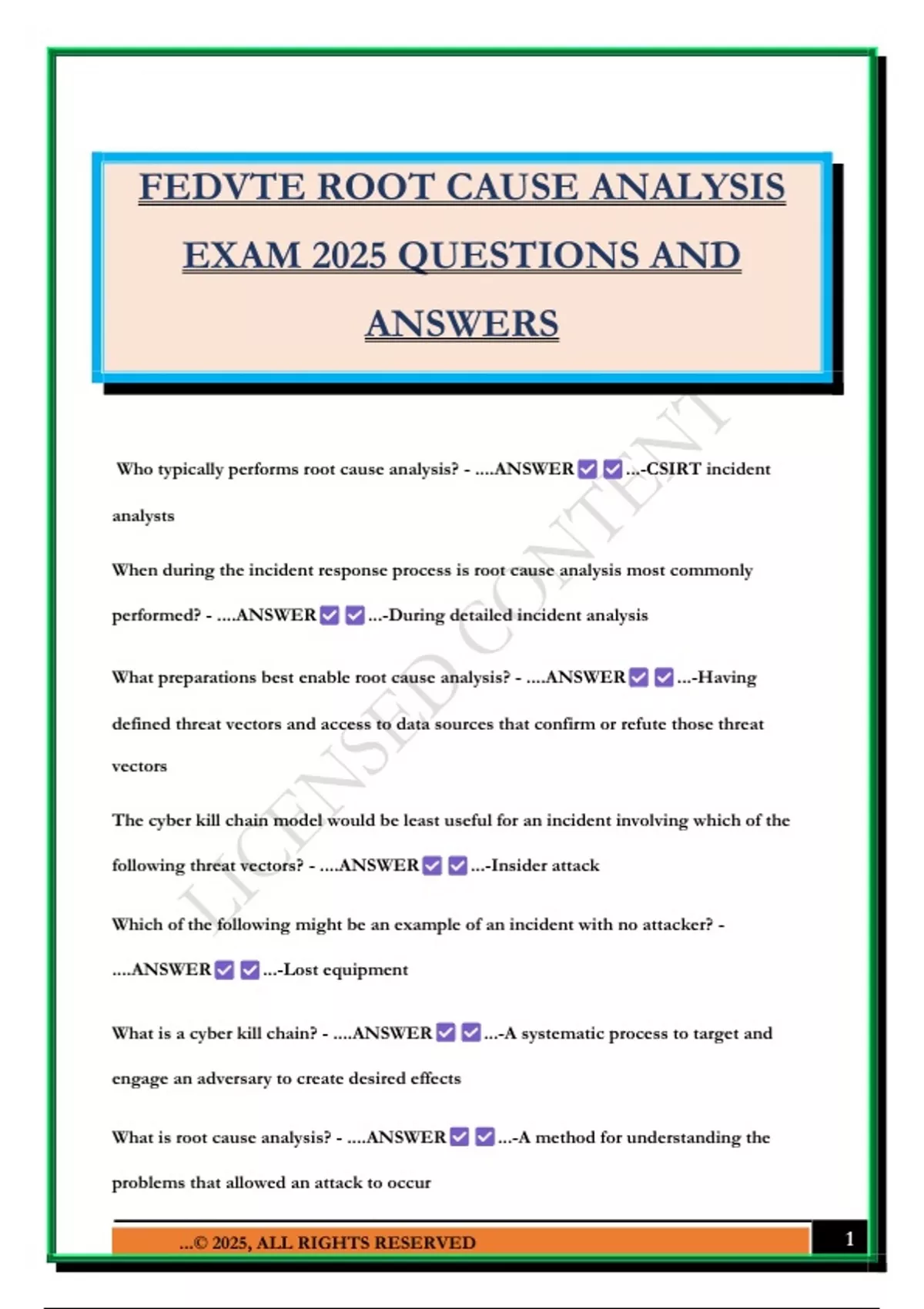 FEDVTE ROOT CAUSE ANALYSIS EXAM 2025 QUESTIONS AND ANSWERS - FEDVTE ...