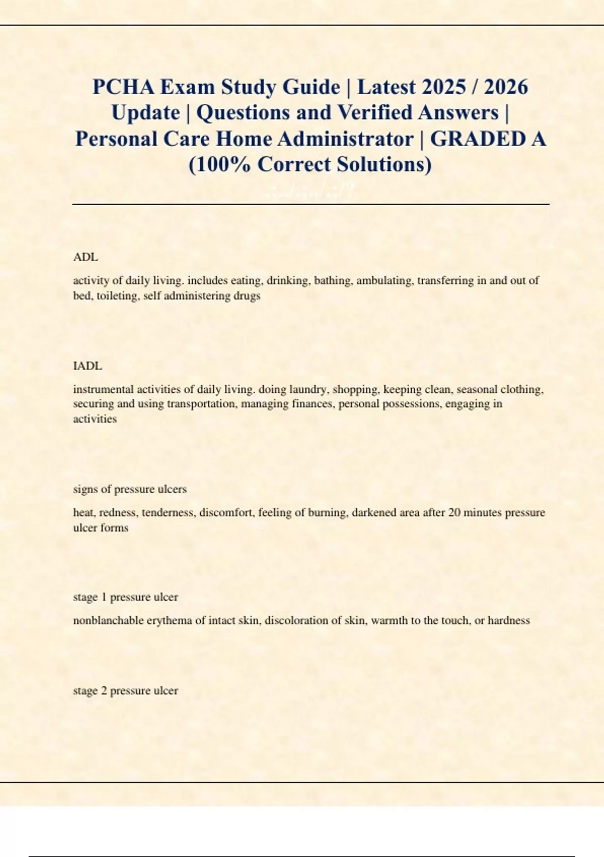 PCHA Exam Study Guide | Latest 2025 / 2026 Update | Questions and ...