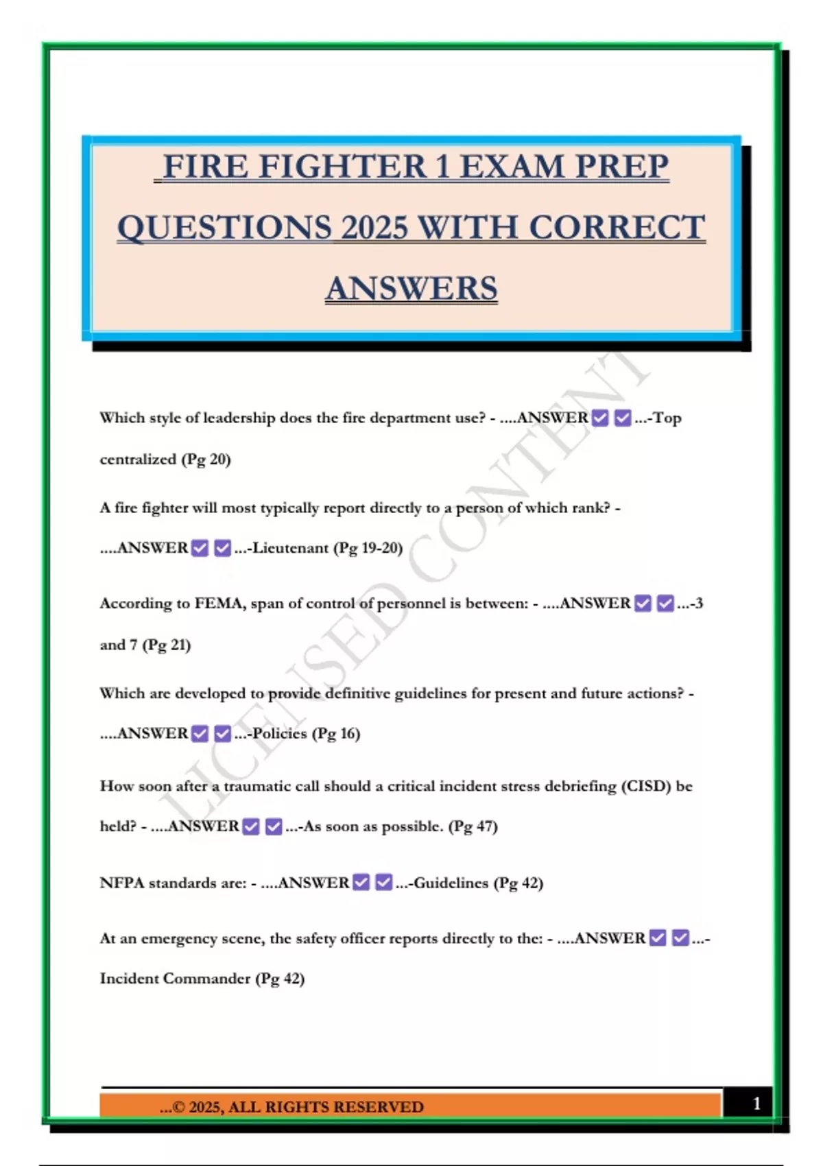 FIRE FIGHTER 1 EXAM PREP QUESTIONS 2025 WITH CORRECT ANSWERS ...