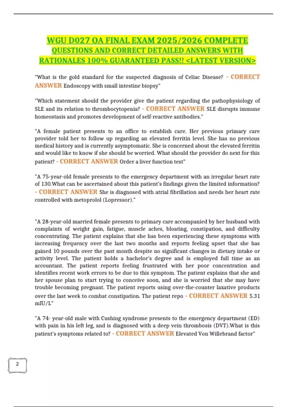 WGU D027 OA FINAL EXAM 2025/2026 COMPLETE QUESTIONS AND CORRECT DETAILED ANSWERS WITH RATIONALES ...