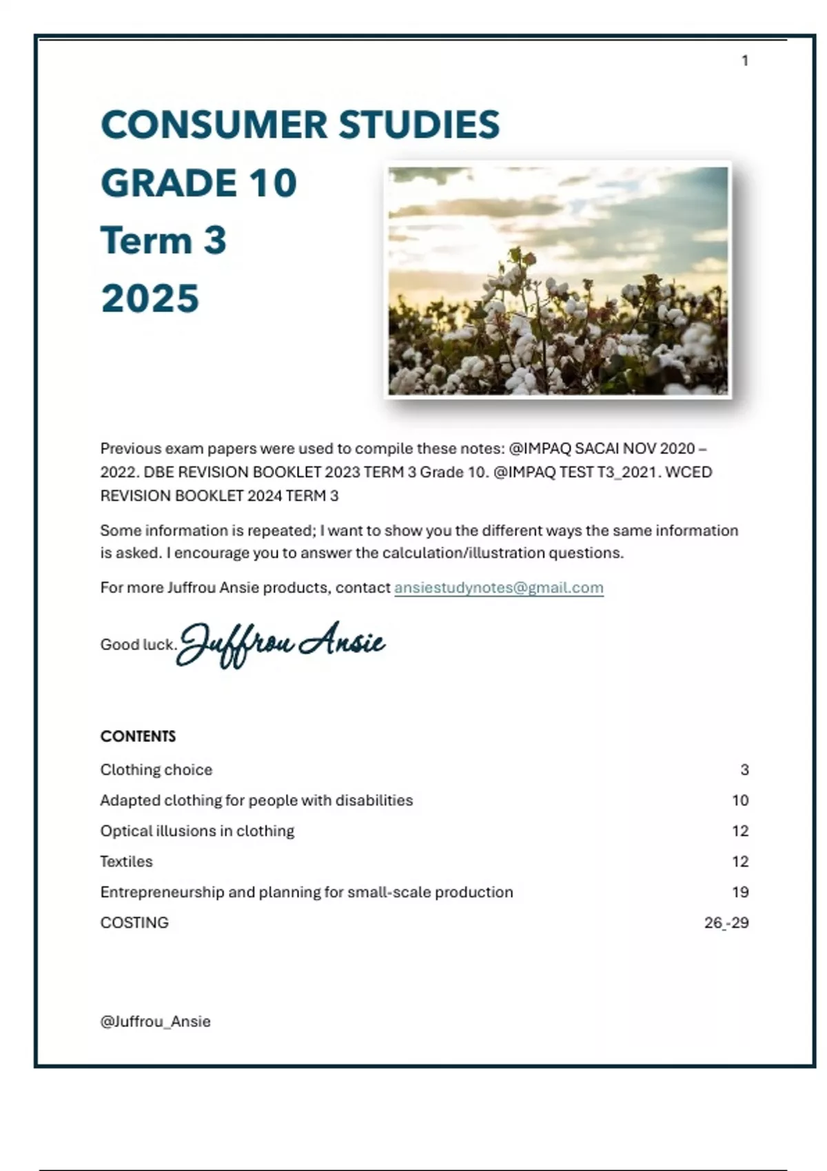 Summary Grade 10 Consumer Studies Term 3 2025 Summarised By Juffrou ...