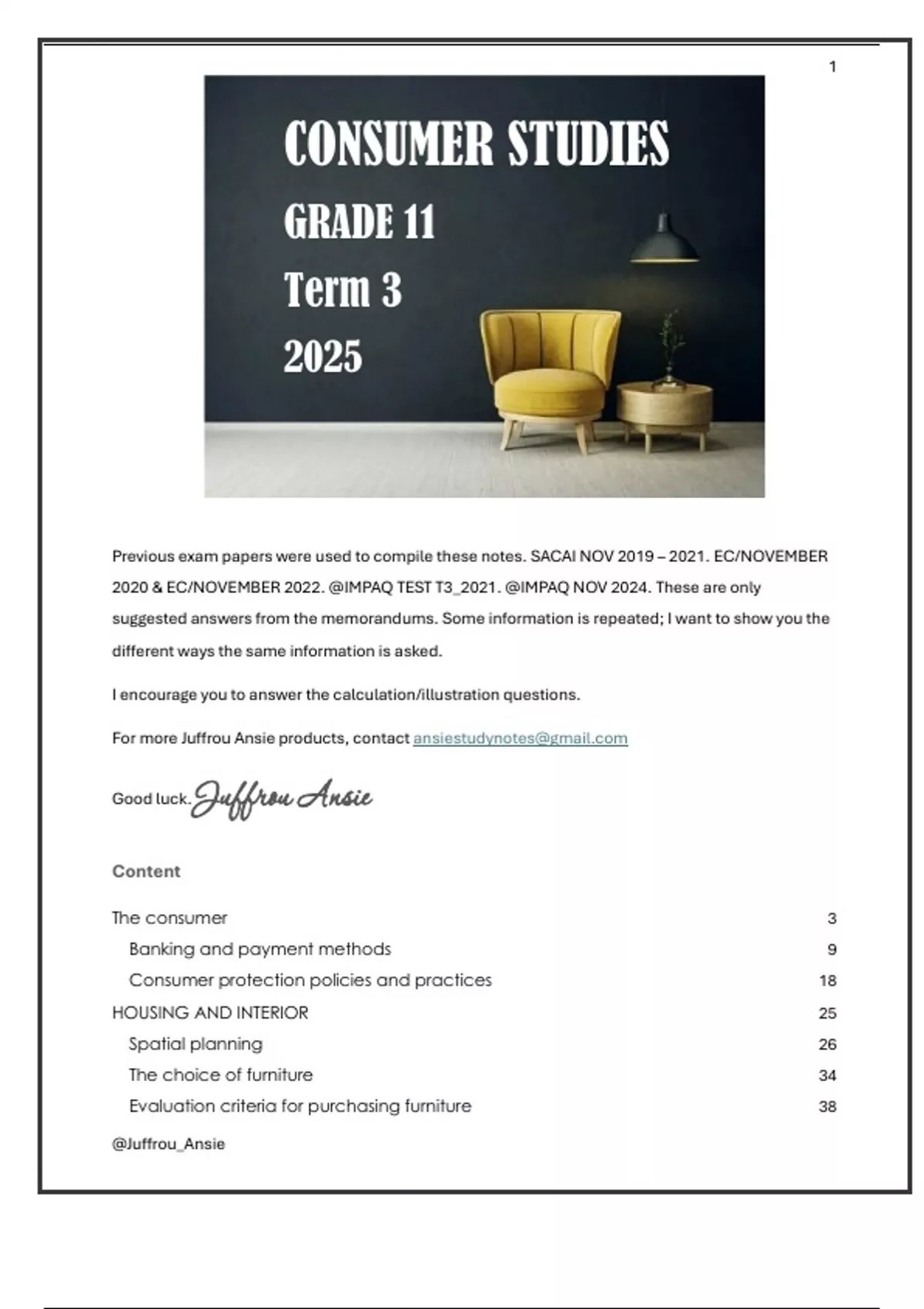 Summary Grade 11 Consumer Studies Term 3 2025 Summarised by Juffrou ...