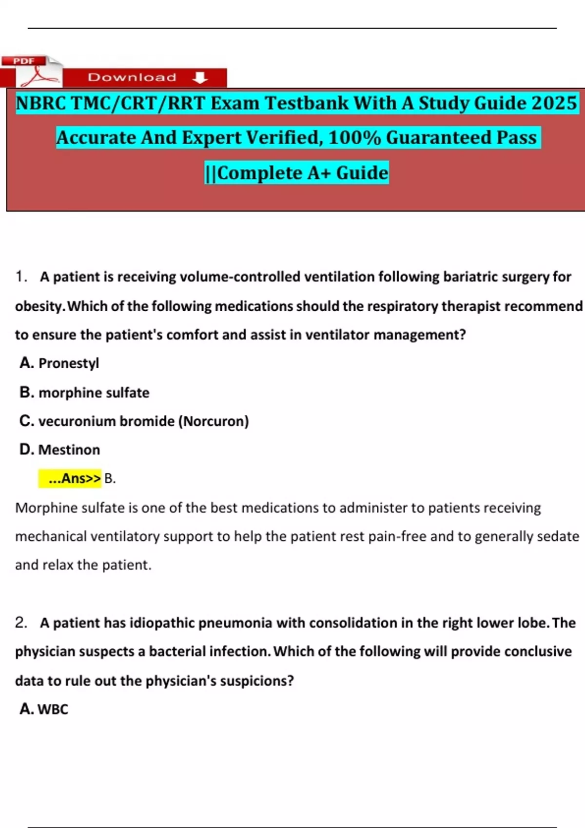STUDY BUNDLE For NBRC TMC/CRT/RRT Exam 2025/26 Updated Questions And ...