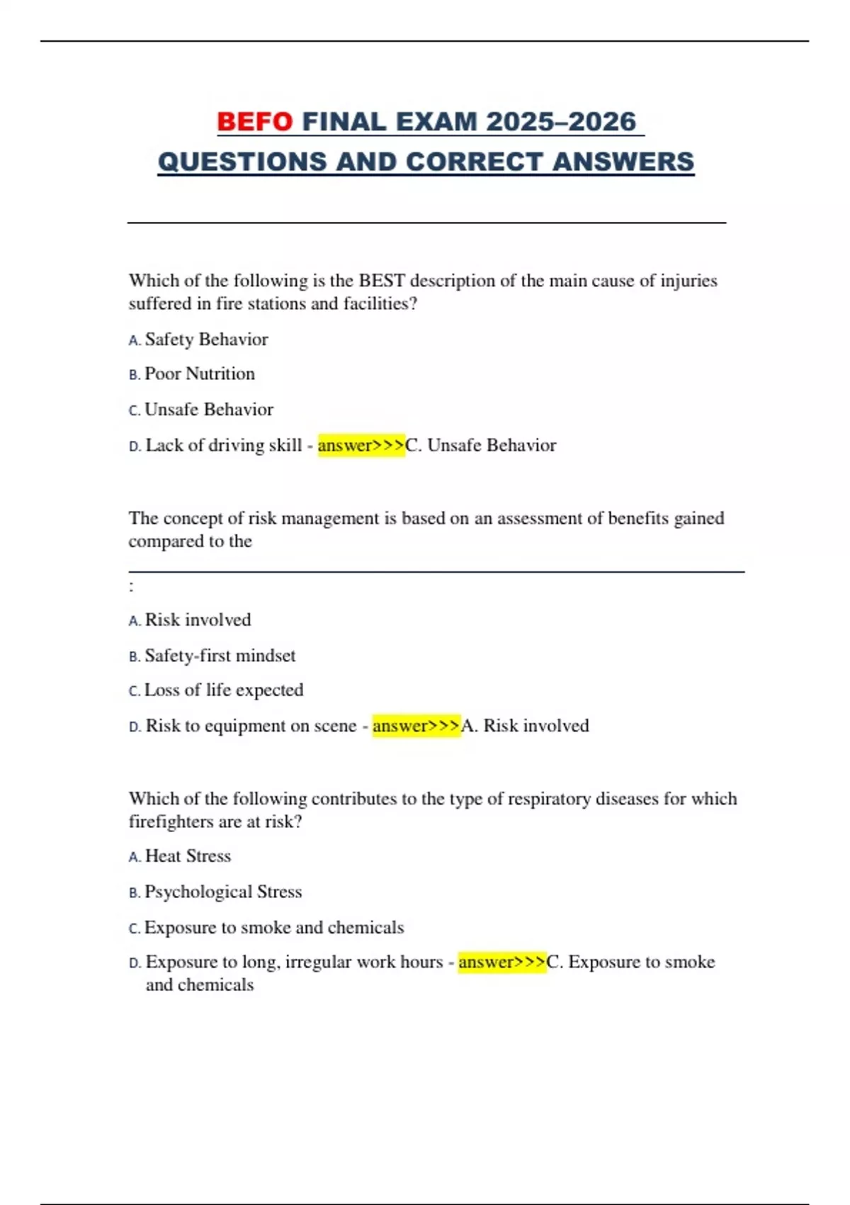 BEFO Final Exam 2025–2026 – Complete Practice Questions and Correct ...