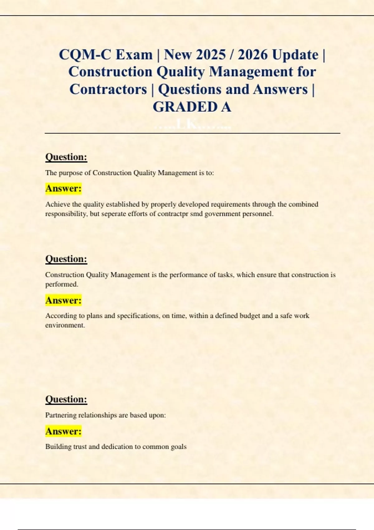 CQM-C Exam: Construction Quality Management for Contractors (ALL New ...