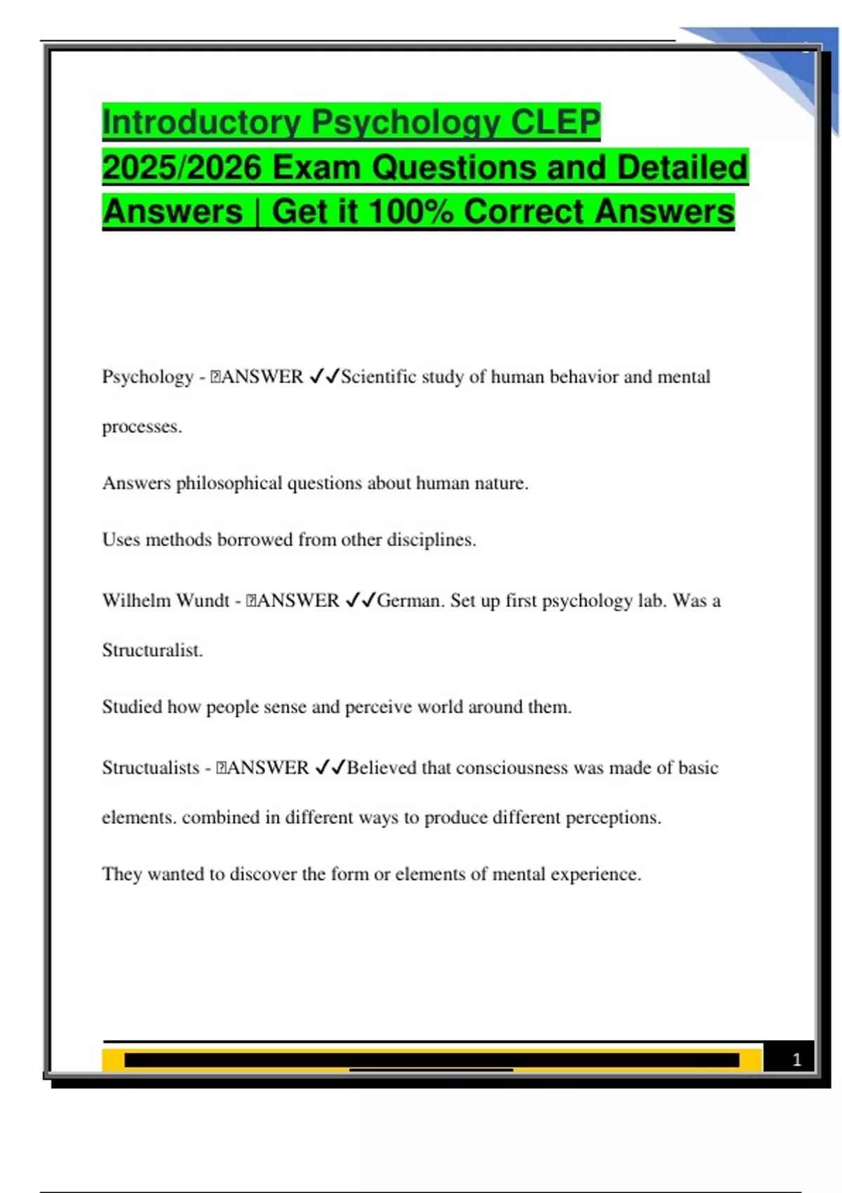Introductory Psychology CLEP 2025/2026 Exam Questions and Detailed ...
