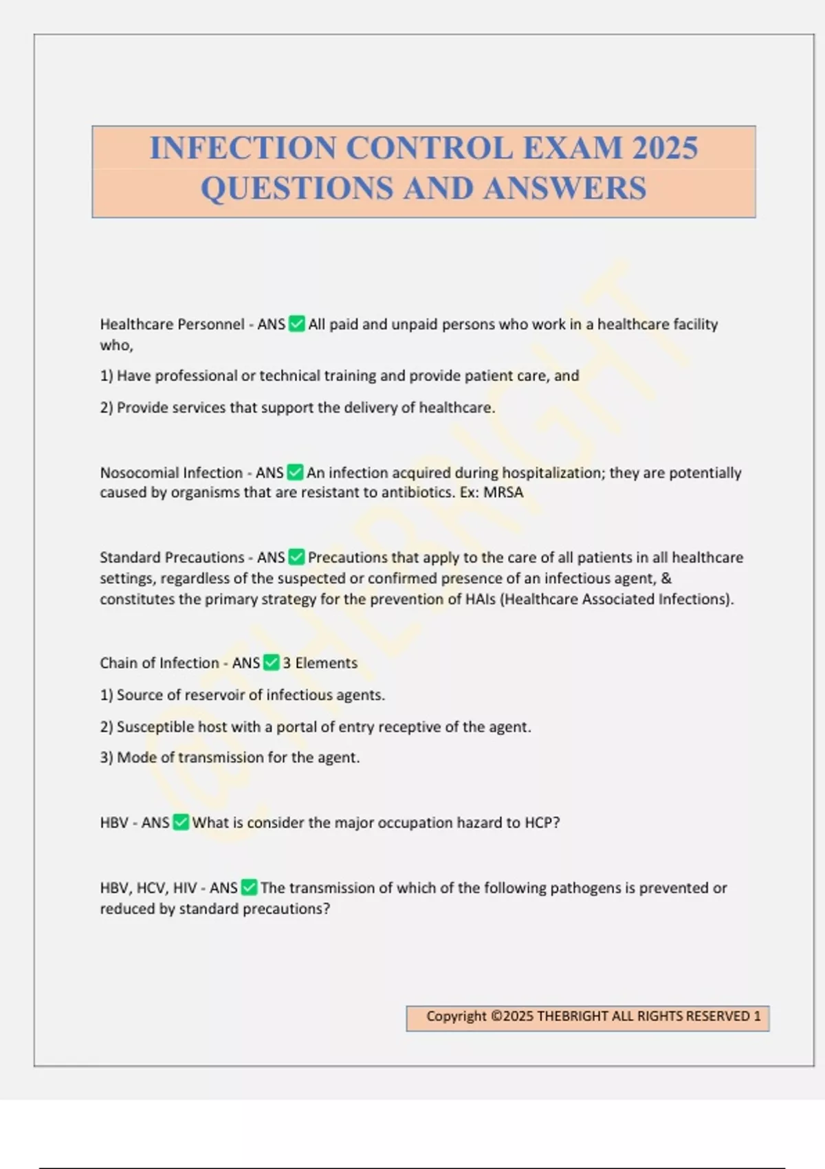 INFECTION CONTROL EXAM 2025 QUESTIONS AND ANSWERS - INFECTION CONTROL ...