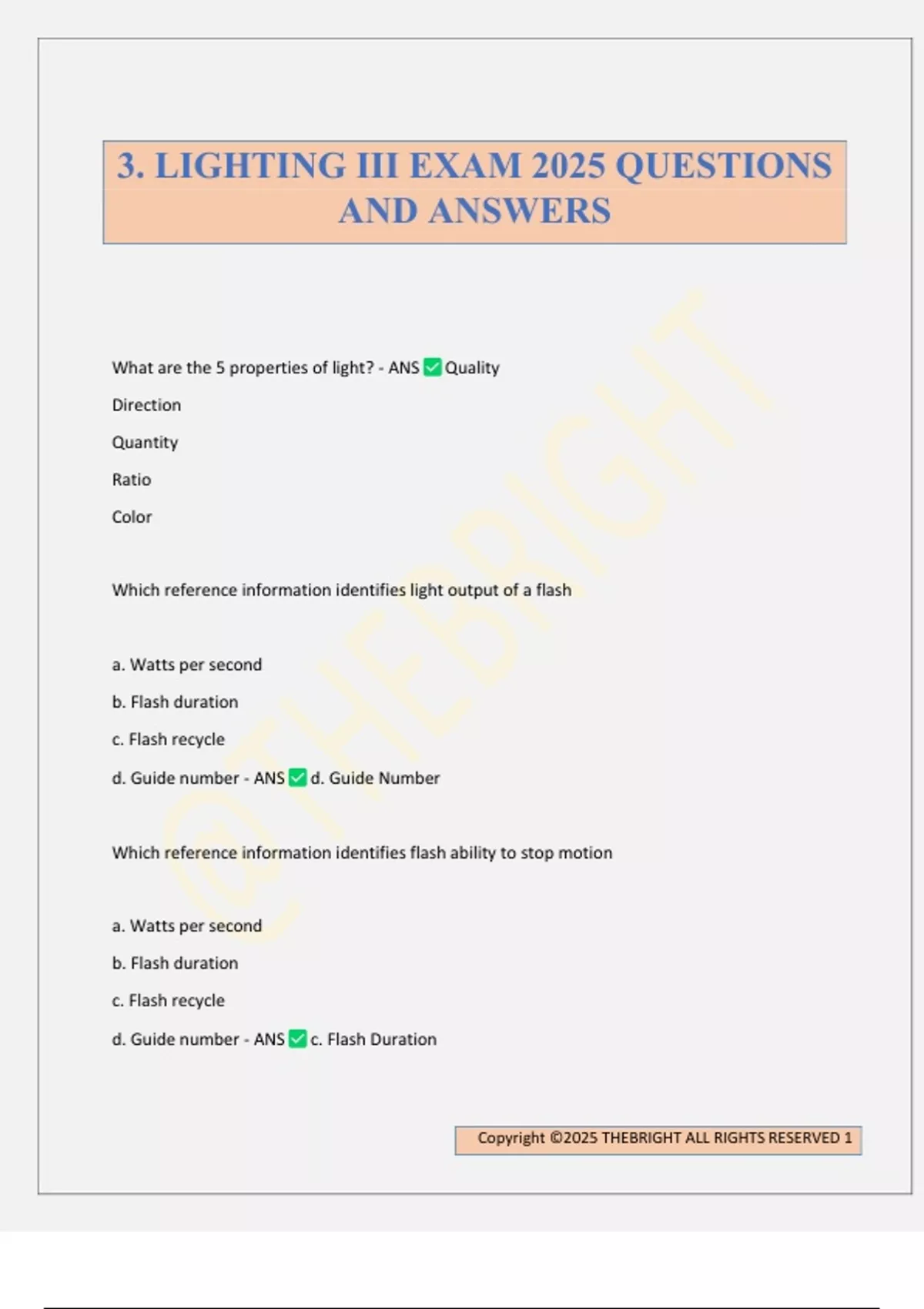 3. LIGHTING III EXAM 2025 QUESTIONS AND ANSWERS - LIGHTING III - Stuvia US