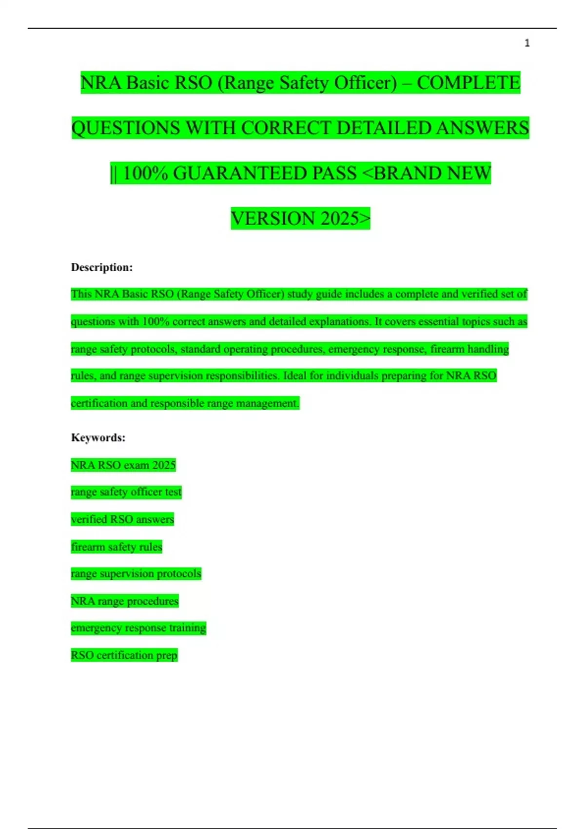 NRA Basic RSO (Range Safety Officer) – COMPLETE QUESTIONS WITH CORRECT ...