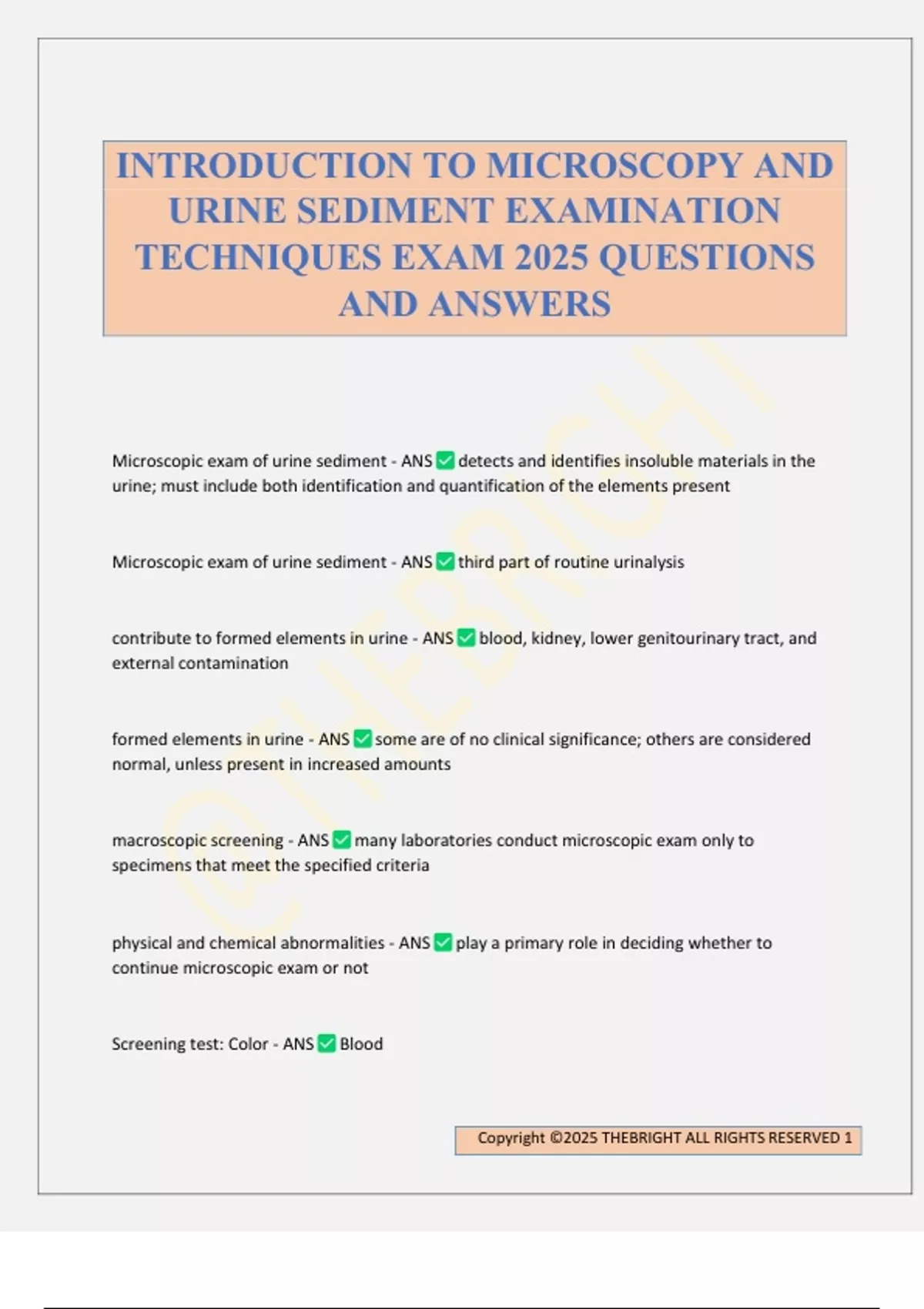 INTRODUCTION TO MICROSCOPY AND URINE SEDIMENT EXAMINATION TECHNIQUES ...