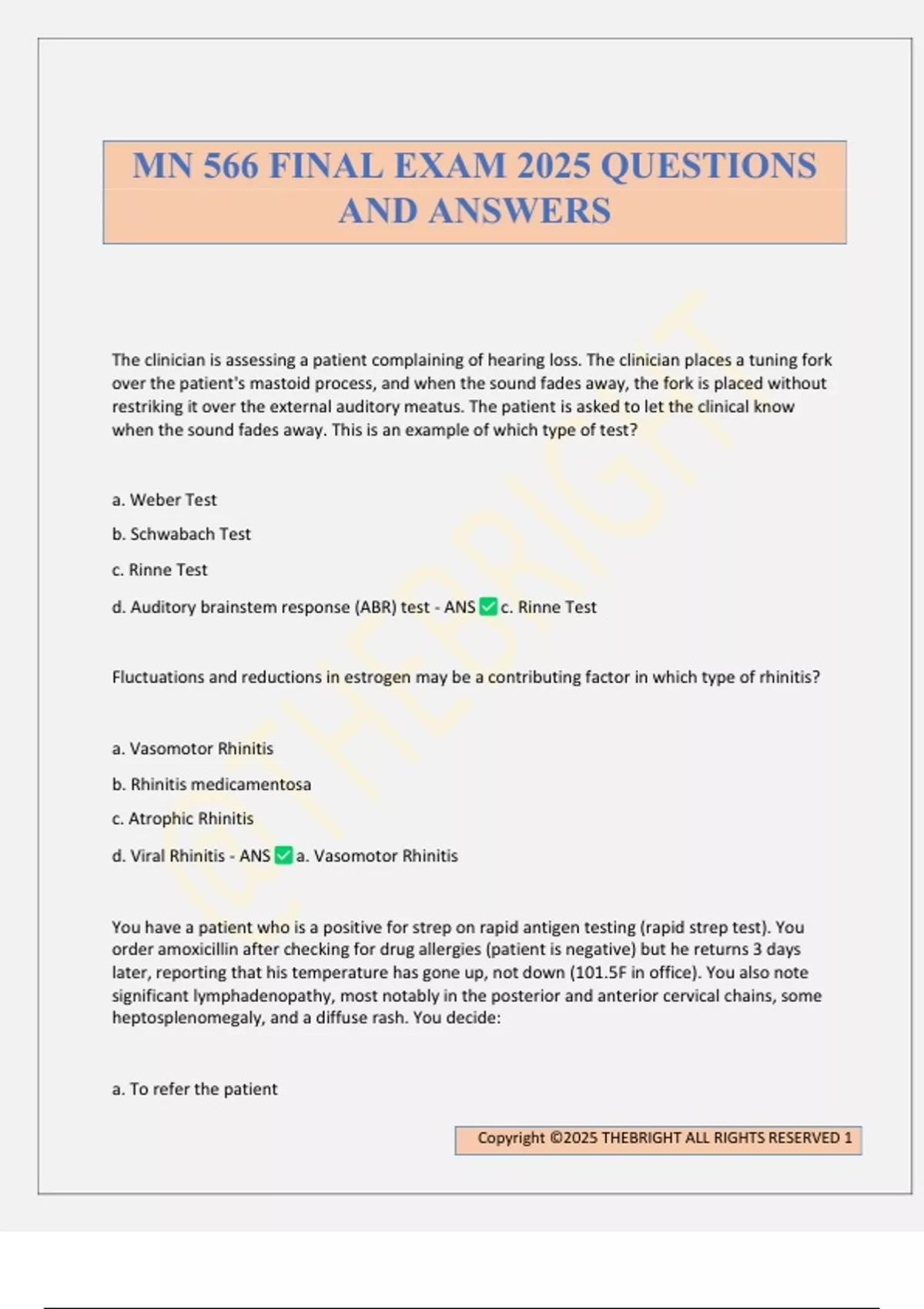 MN 566 FINAL EXAM 2025 QUESTIONS AND ANSWERS - MN 566 - Stuvia US
