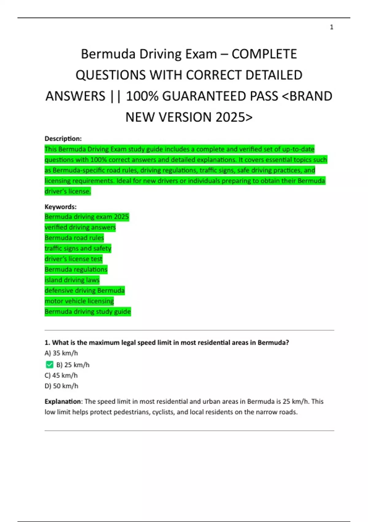 Bermuda Driving Exam – COMPLETE QUESTIONS WITH CORRECT DETAILED ANSWERS ...