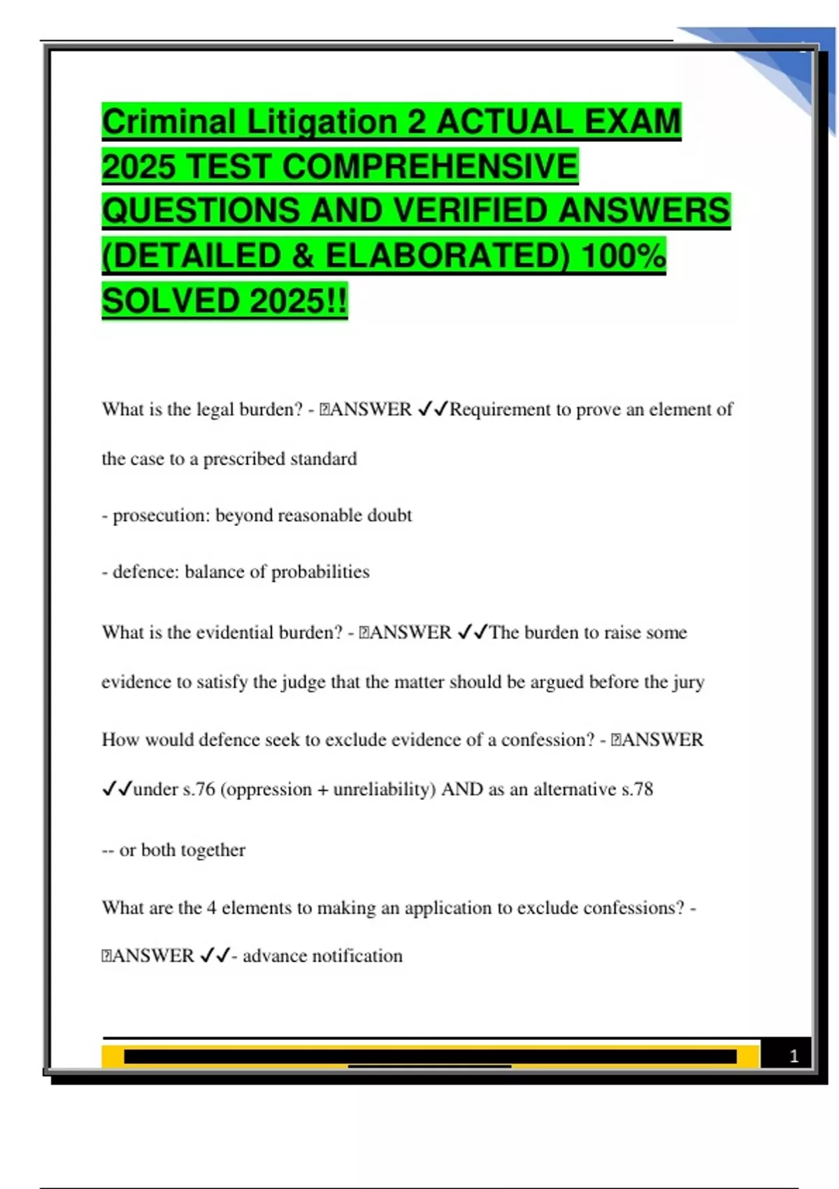 Criminal Litigation 2 ACTUAL EXAM 2025 TEST COMPREHENSIVE QUESTIONS AND ...
