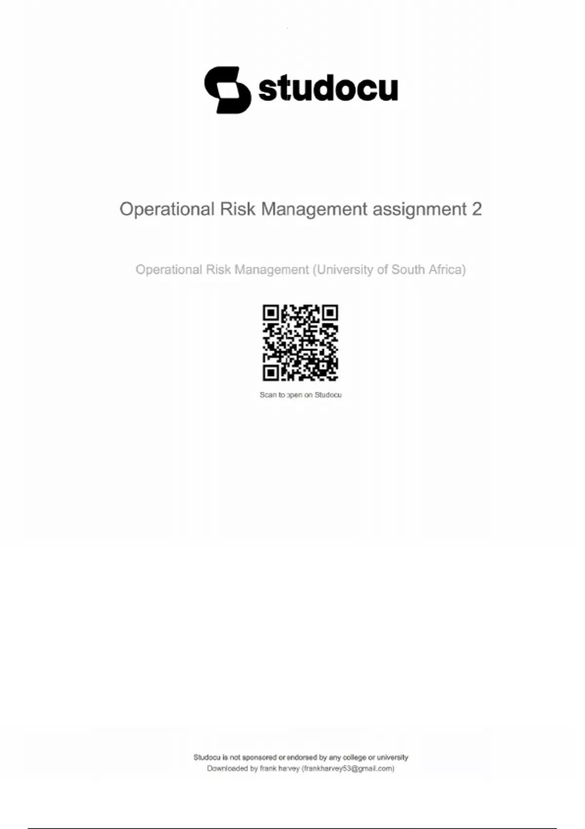 Operational Risk Management Assignment 2 / Score 100% / New 2025 Update ...