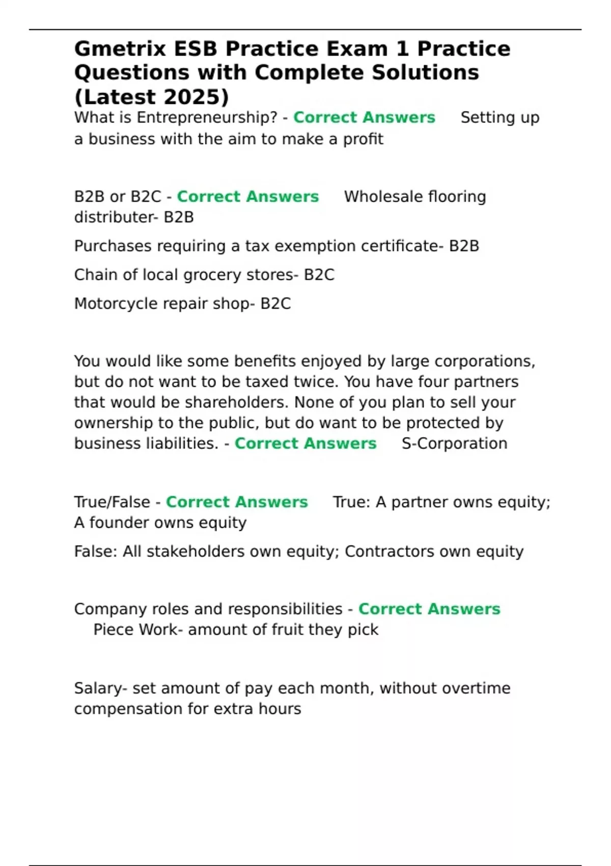 Gmetrix ESB Practice Exam 1 Practice Questions with Complete Solutions ...