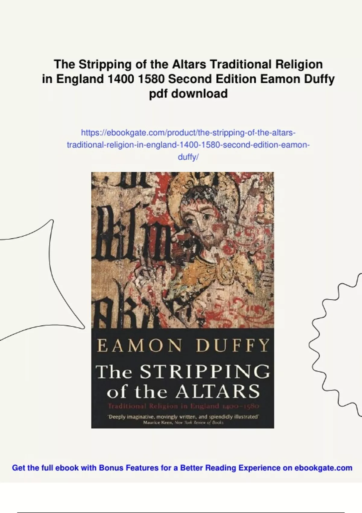 Summary The Stripping of the Altars Traditional Religion in England Second Edition Eamon Duffy ...