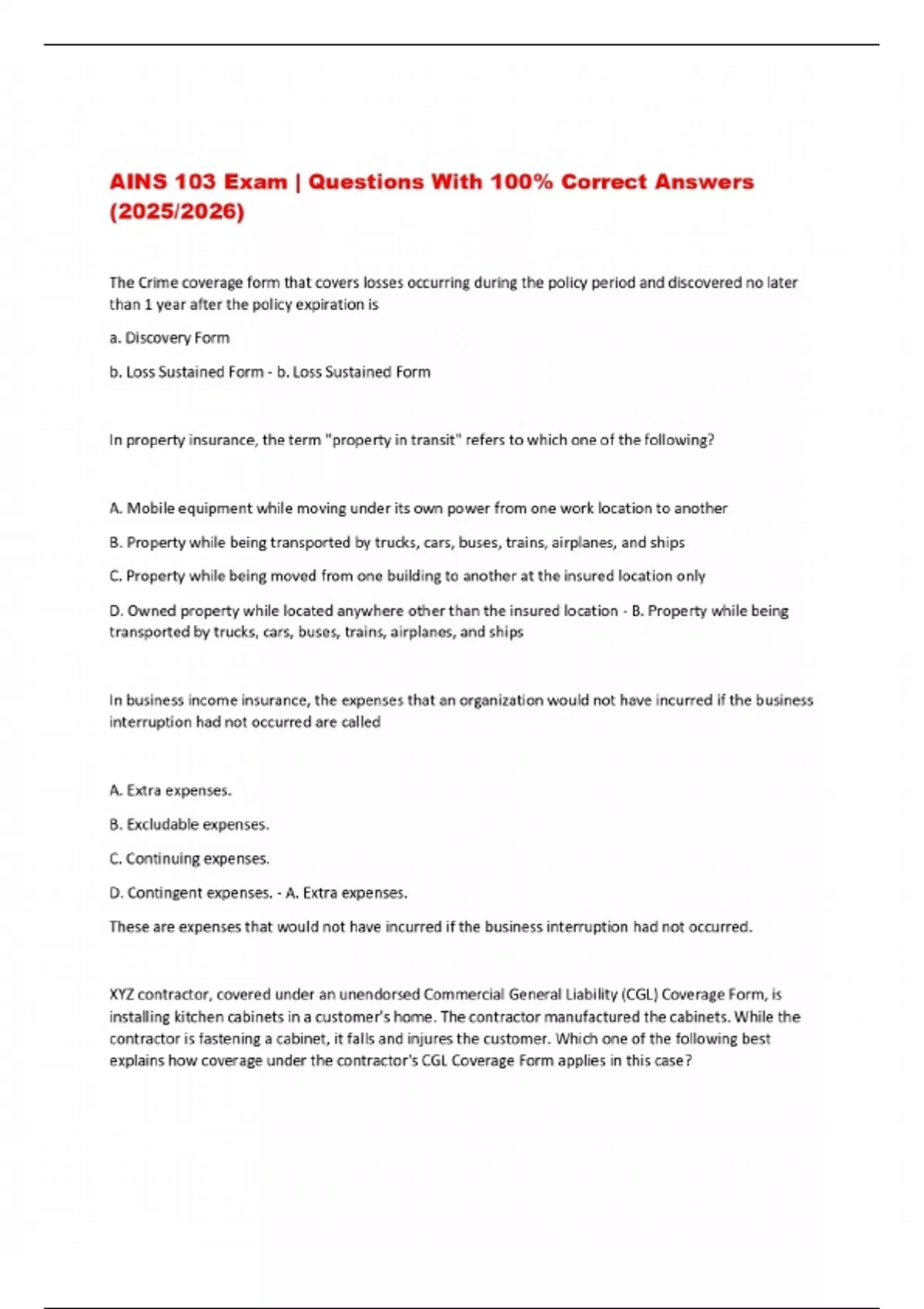 AINS 103 Exam | Questions With 100% Correct Answers (2025/2026) - AINS 103 - Stuvia US