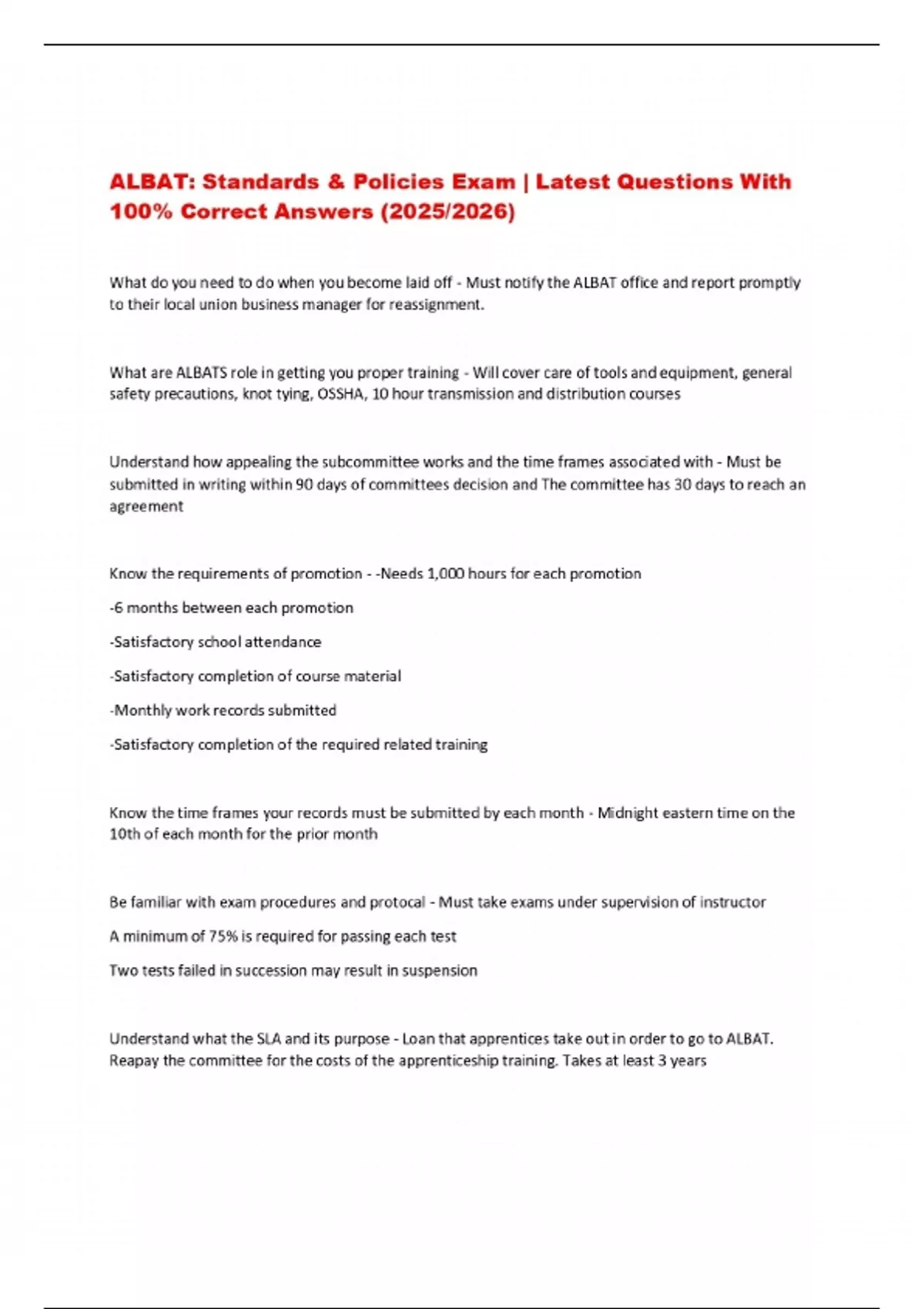 ALBAT: Standards & Policies Exam | Latest Questions With 100% Correct ...