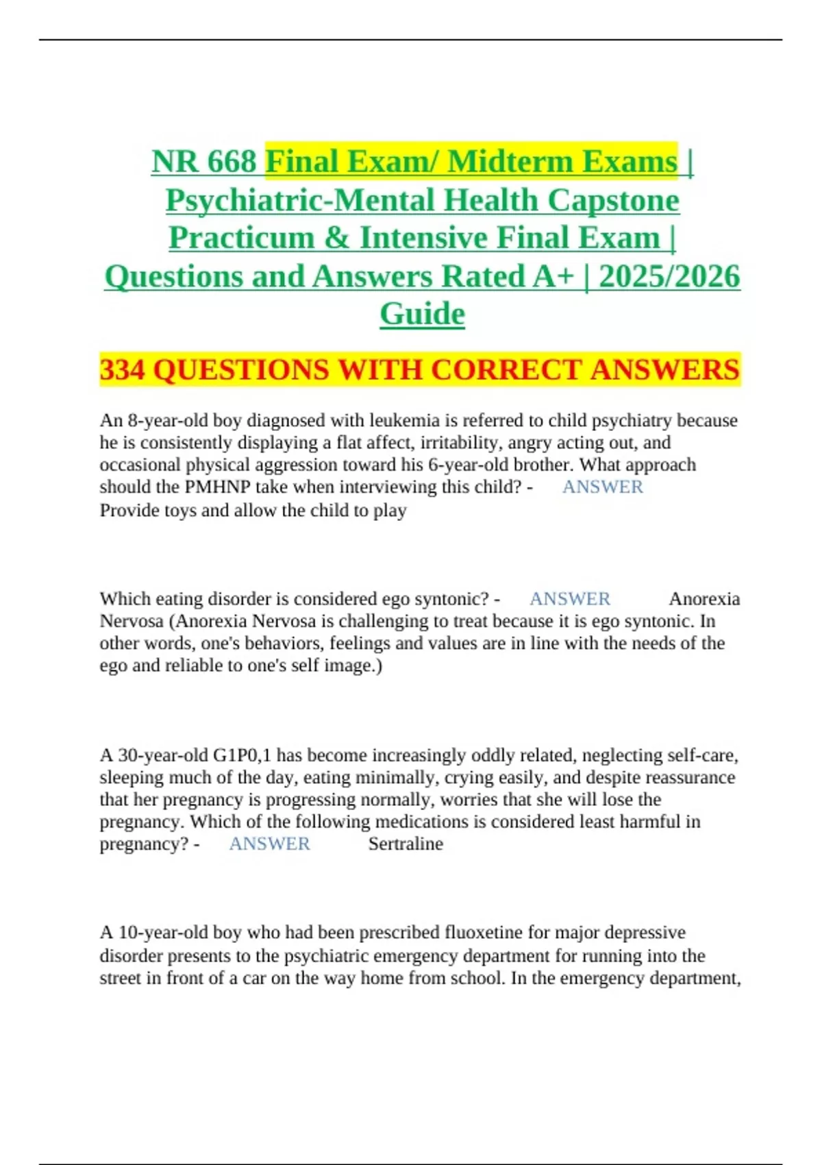 NR 668| Psychiatric-Mental Health Capstone Practicum & Intensive Final ...