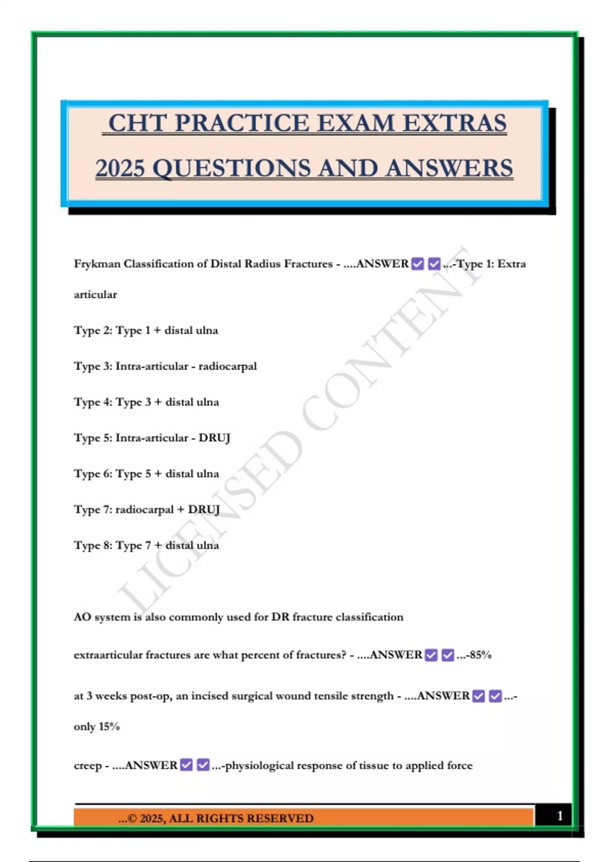 CHT PRACTICE EXAM EXTRAS 2025 QUESTIONS AND ANSWERS - CHT - Stuvia US