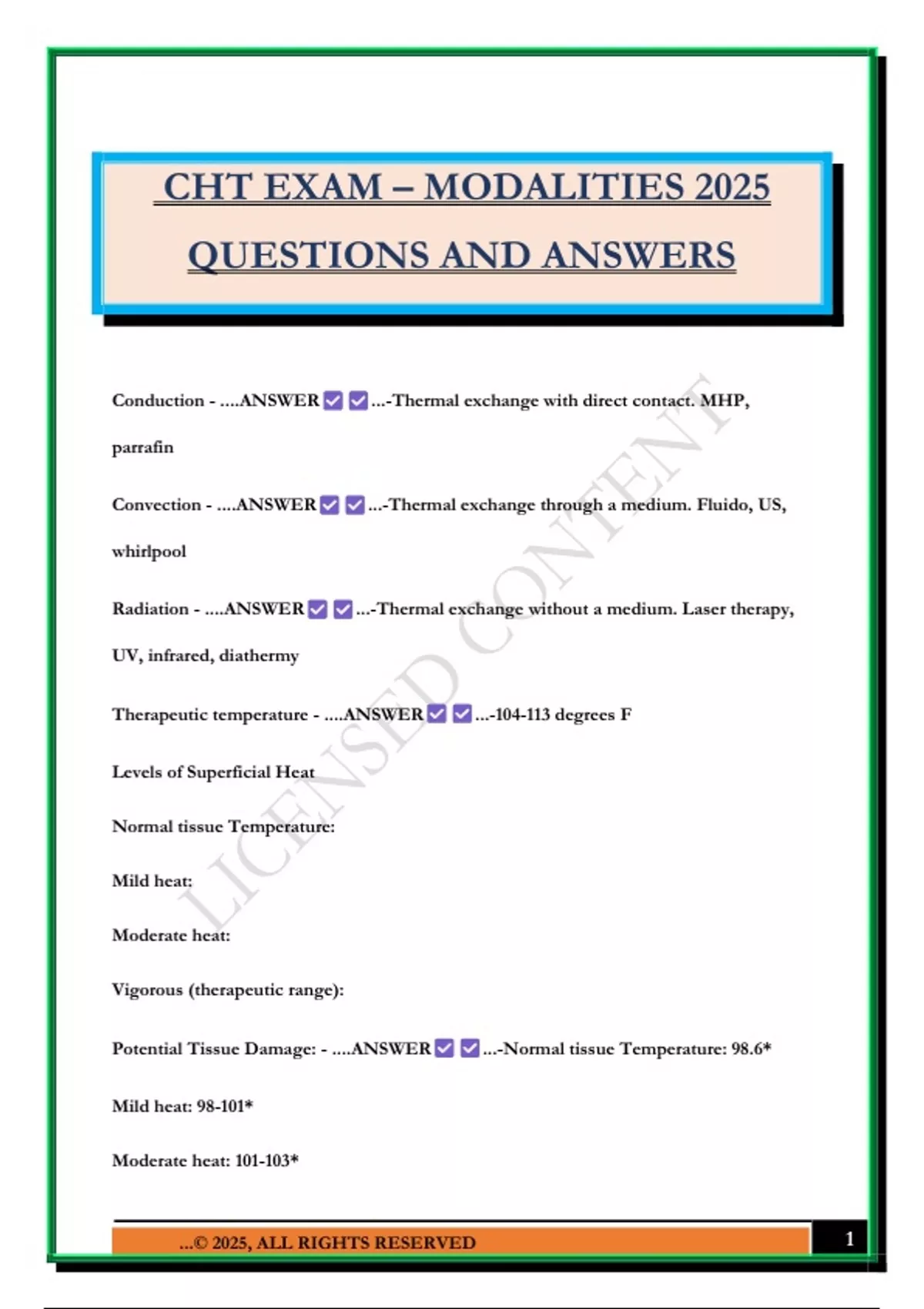 Cht Exam Modalities 2025 Questions And Answers Cht Stuvia Us
