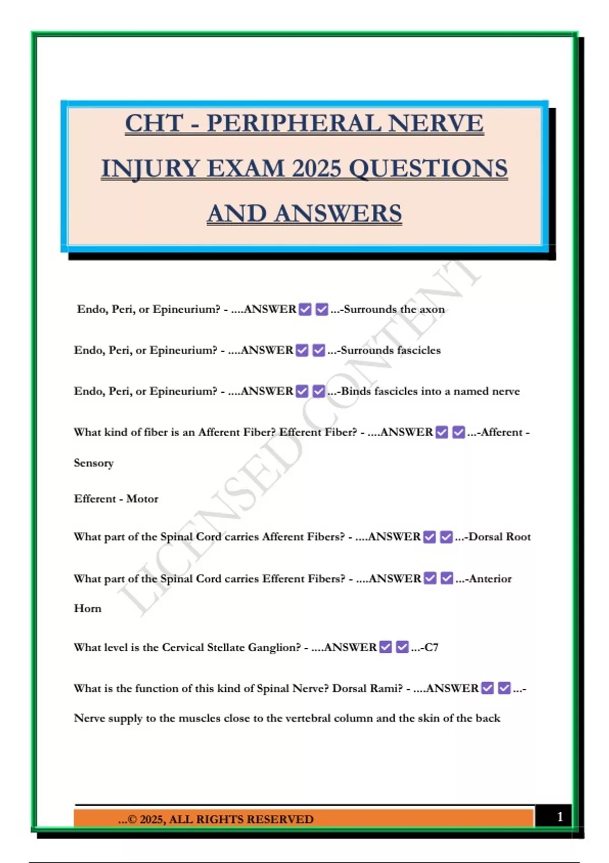 Cht Peripheral Nerve Injury Exam 2025 Questions And Answers Cht