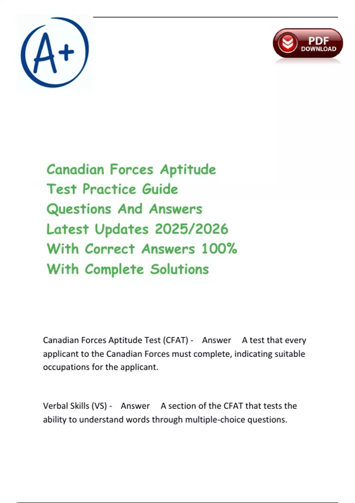 Canadian Forces Aptitude Test Practice Guide Questions And Answers ...